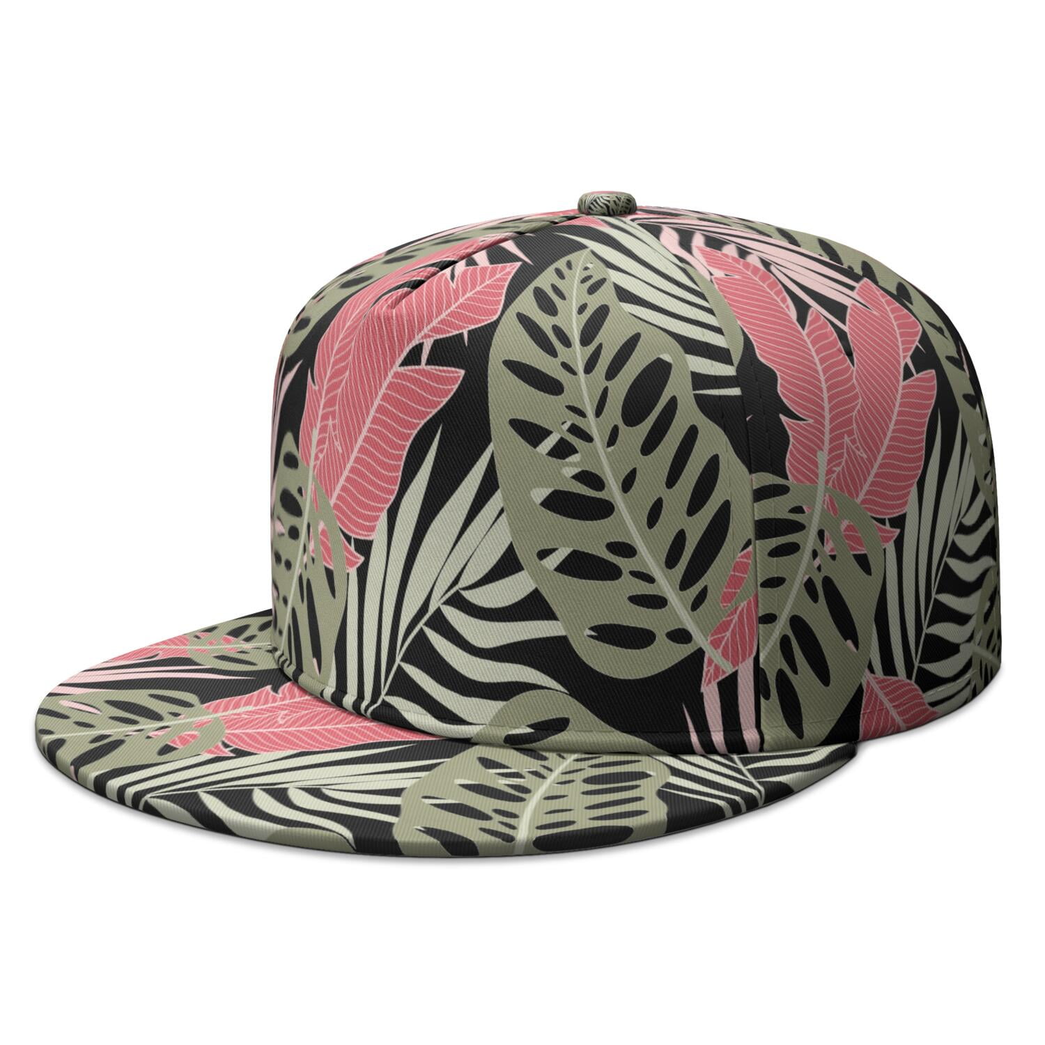 Jungle Leaves Tropical Flat Brim Panel Hat - High Top Baseball Cap for ...