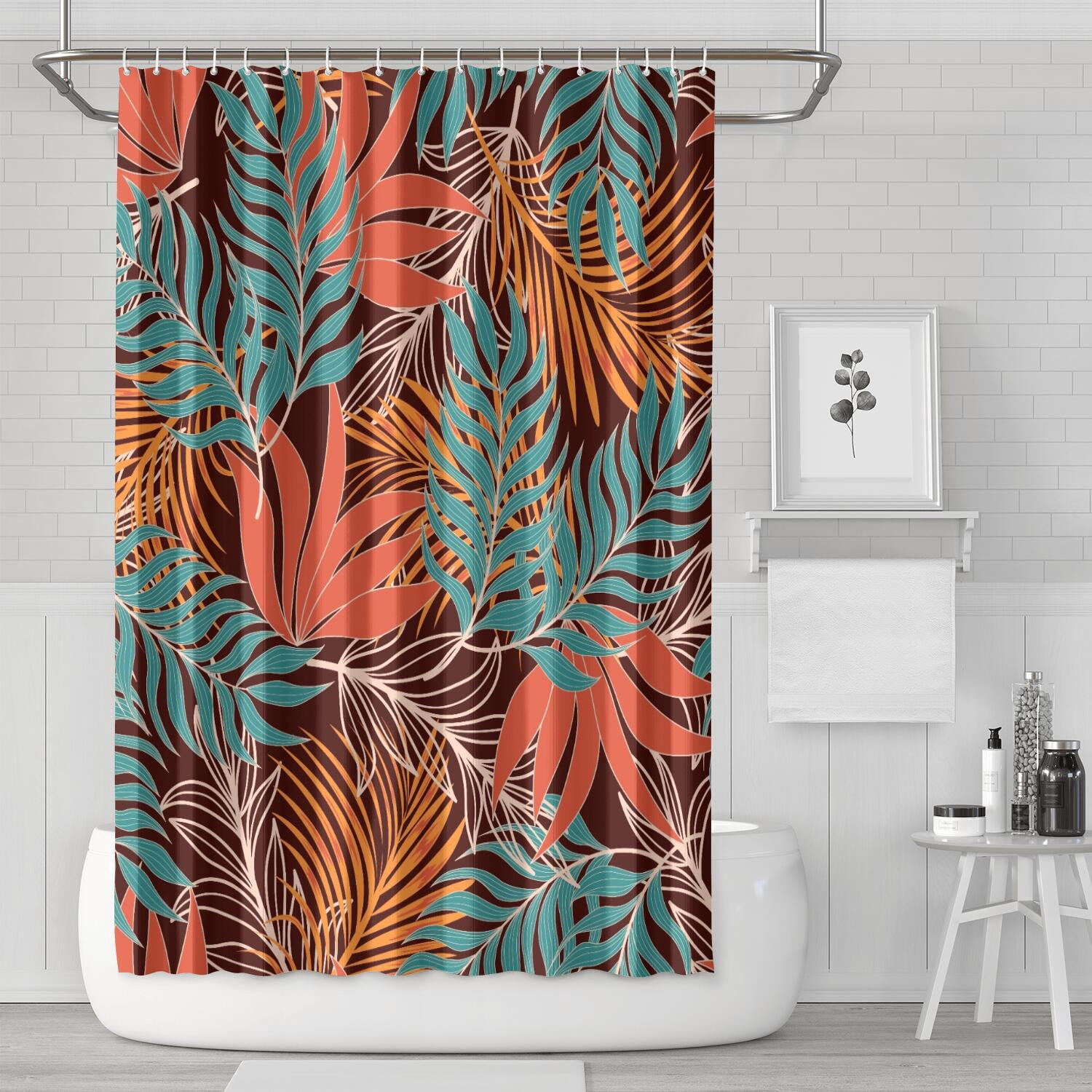 Jungle Leaves Tropical Shower Curtain Waterproof - Vibrant Botanical ...