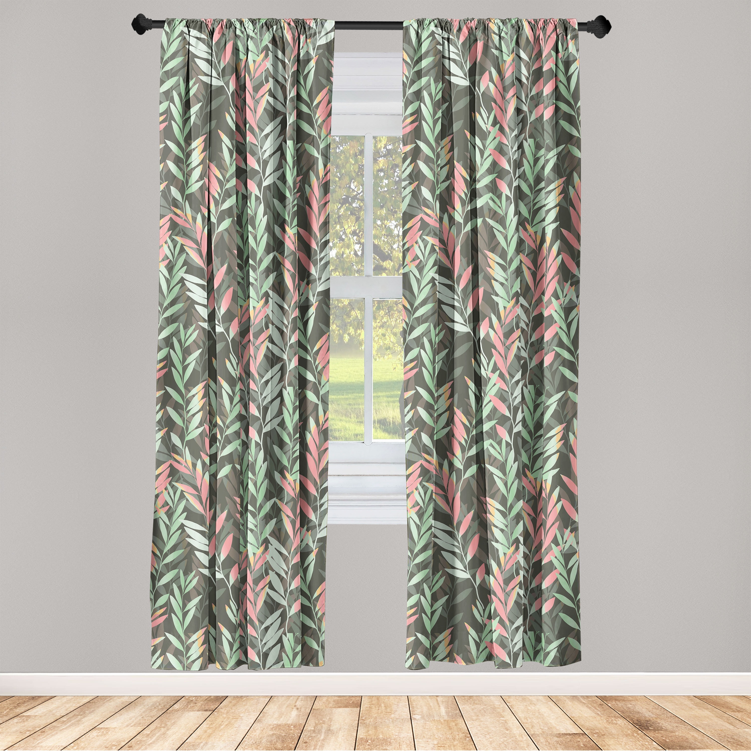 Jungle Leaves Window Curtains, Colorful Design Tropical Forest Leaf ...