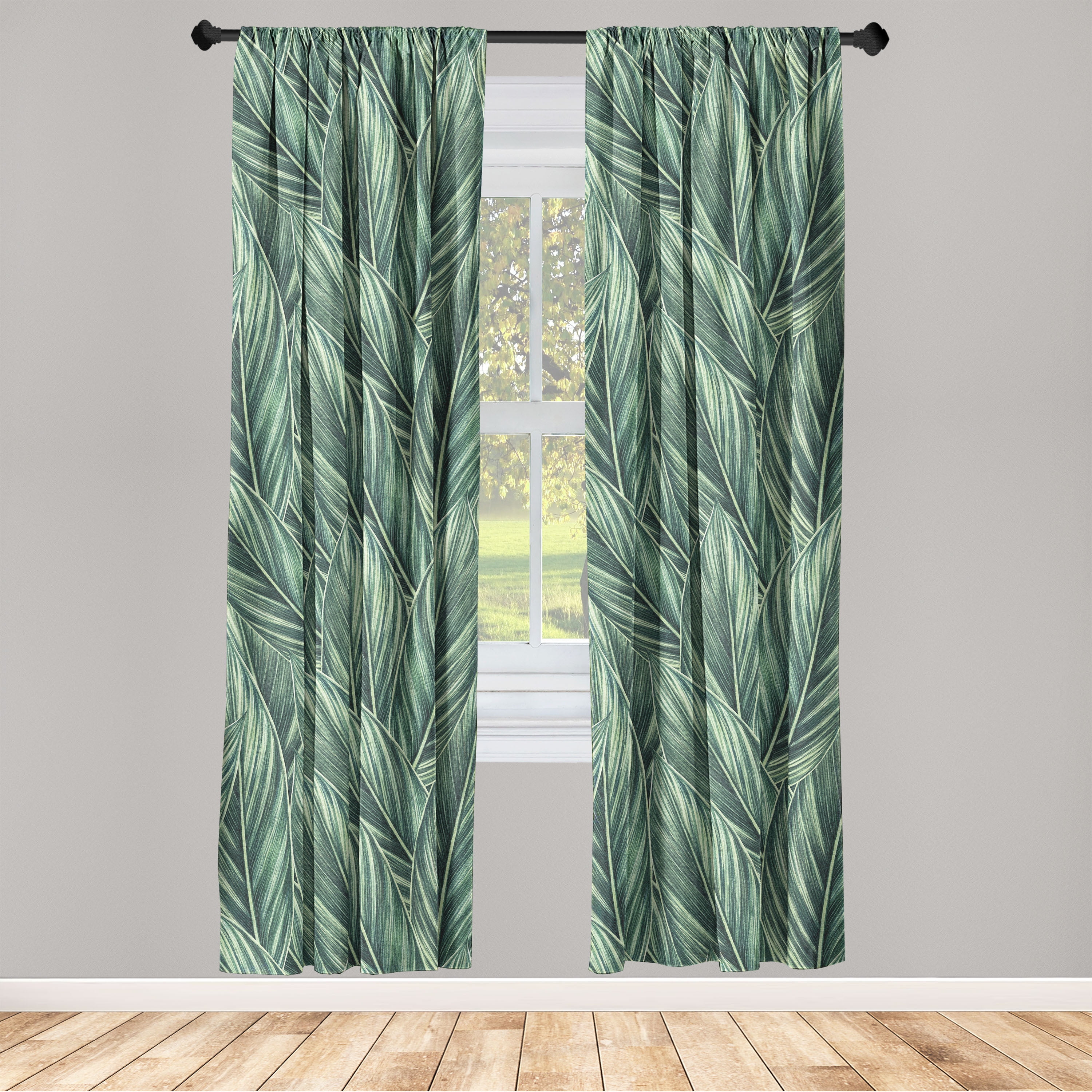 Jungle Leaves Window Curtains, Tropical Botany Feeling Leafy Atmosphere ...