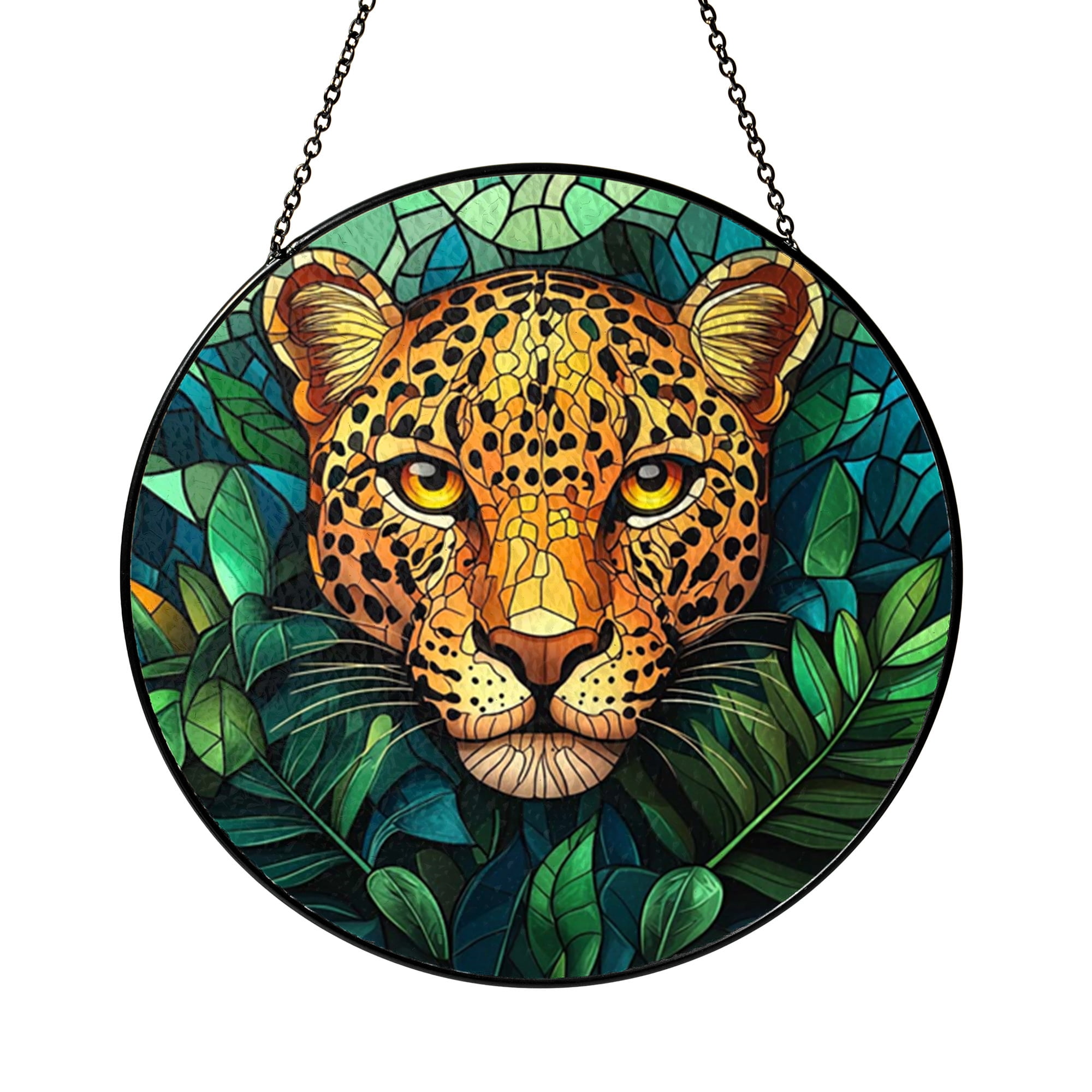 Jungle Leopard Glass Style Window Hanging - Walmart.com