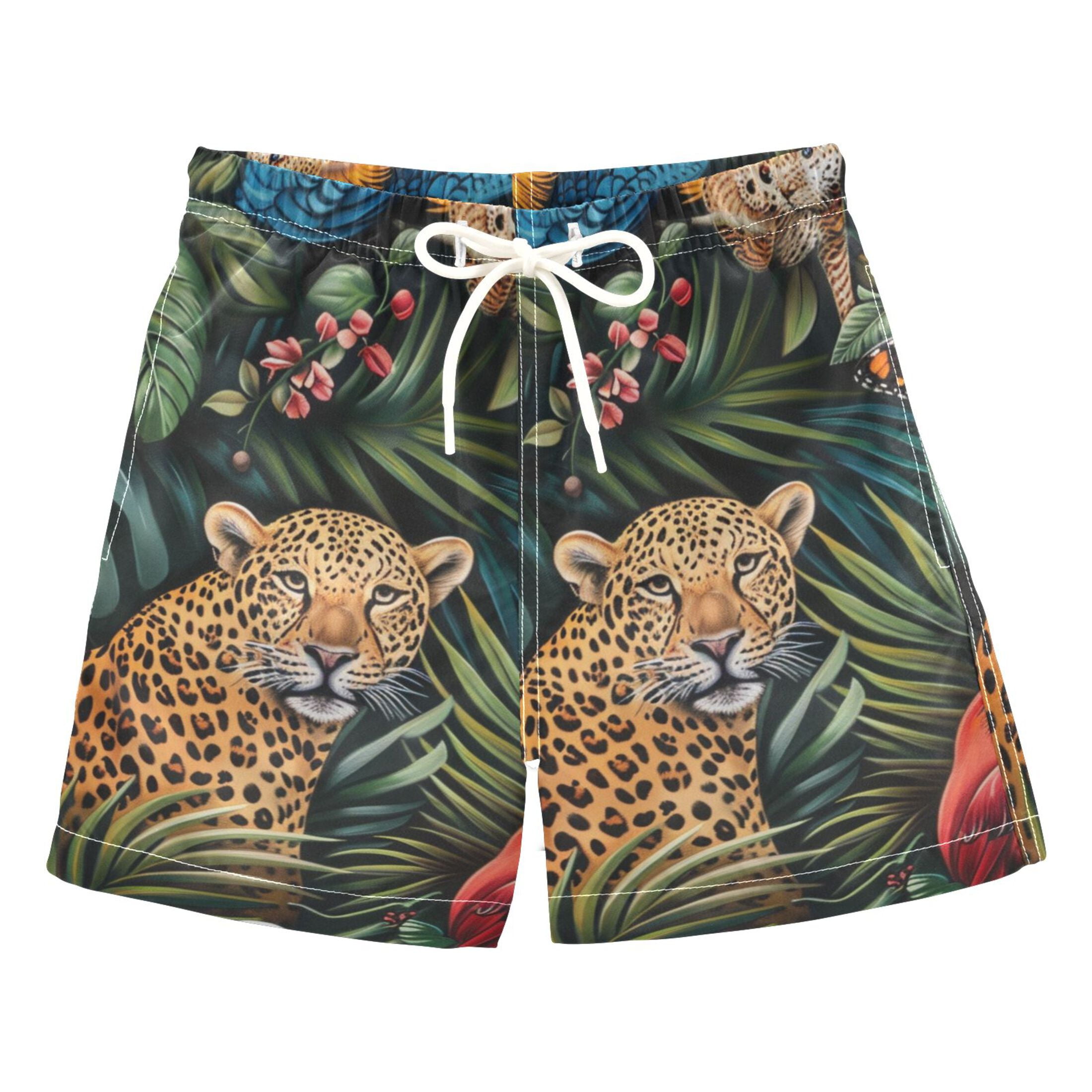 Jungle Leopard Parrot Butterfly Toucan Leaves Boys' Swim Trunks Board ...