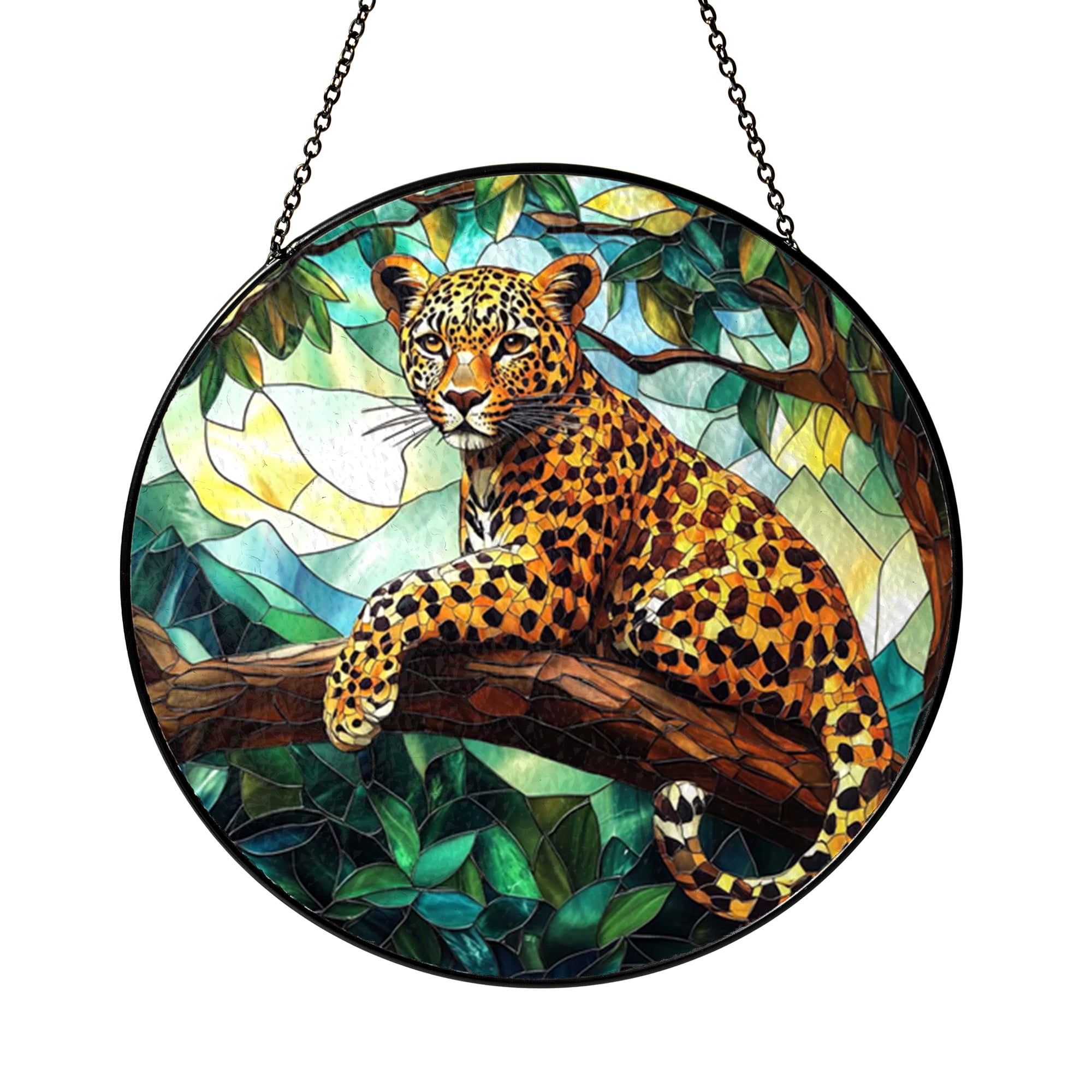 Jungle Leopard Stained Glass Style Suncatcher, Wildlife Animal ...