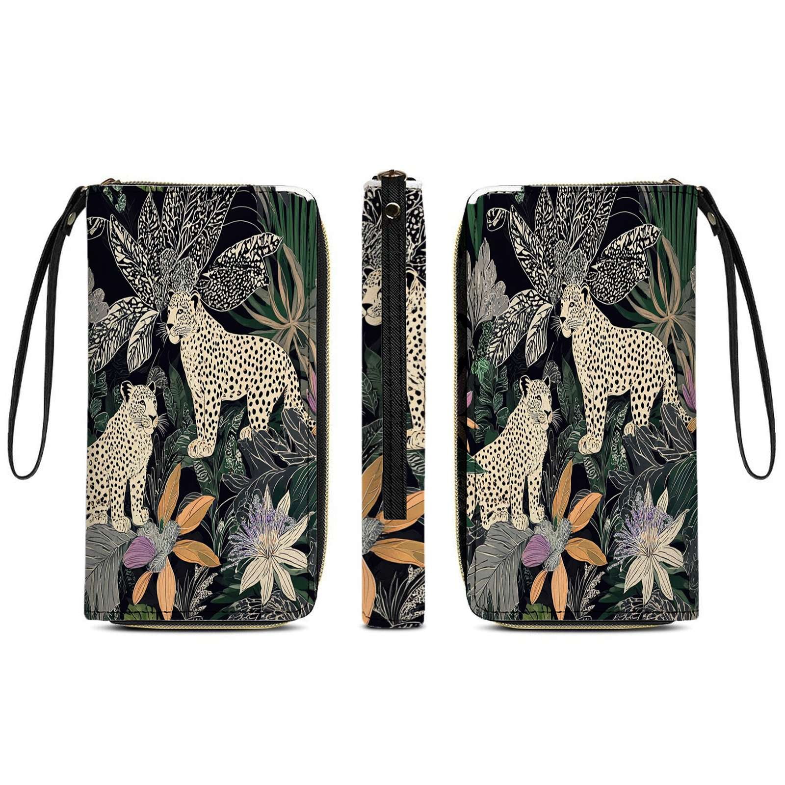 Jungle Leopards Tropical Leaves Long Wallets For Women PU Leather Purse ...