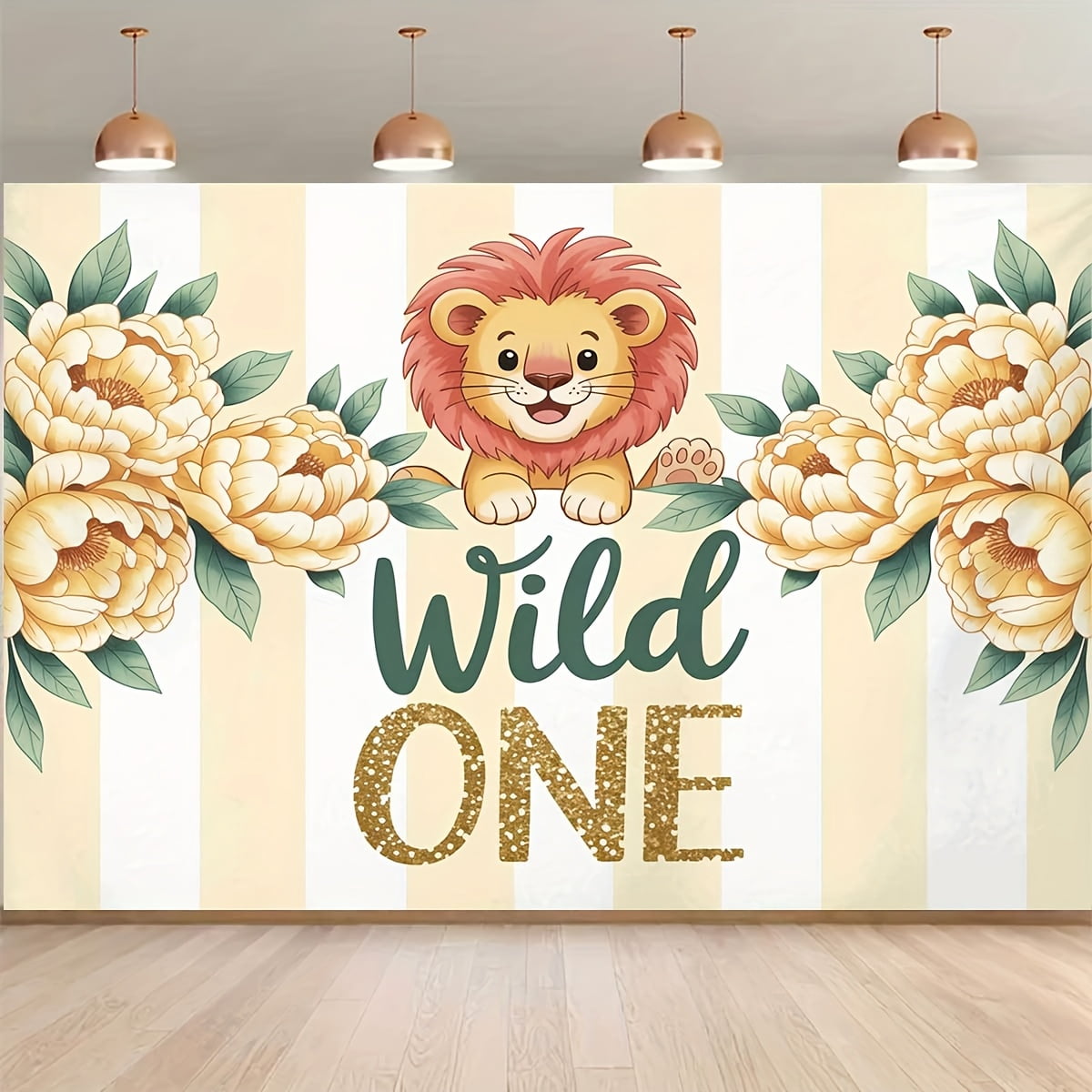 Jungle Lion First Birthday Backdrop Yellow Lion Wild One Birthday ...