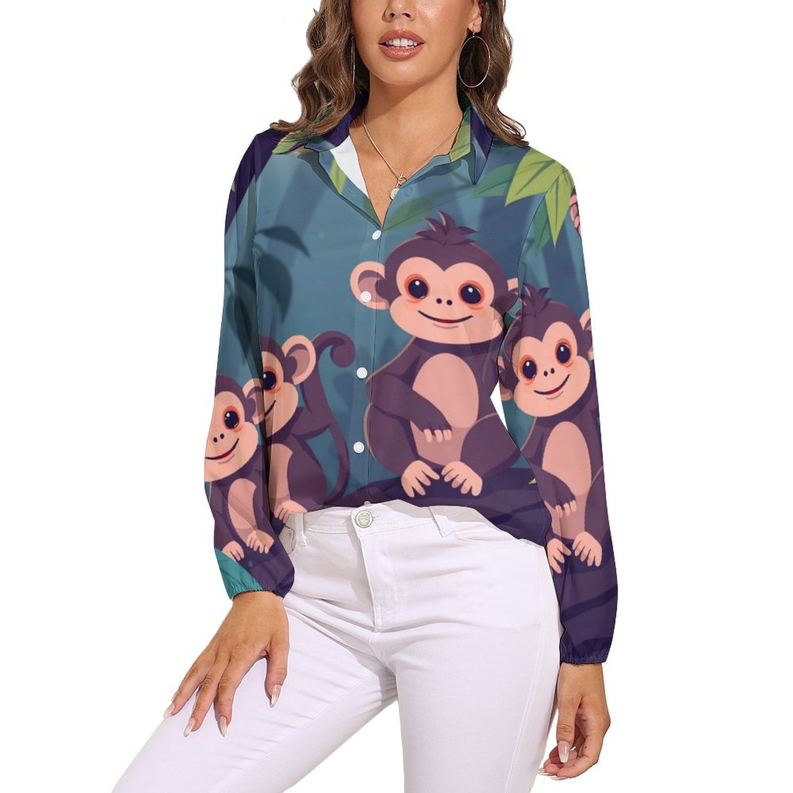 Jungle Monkeys Blouse For Women Loose Blouses Long Sleeve Shirts Casual Clothing - Walmart.com