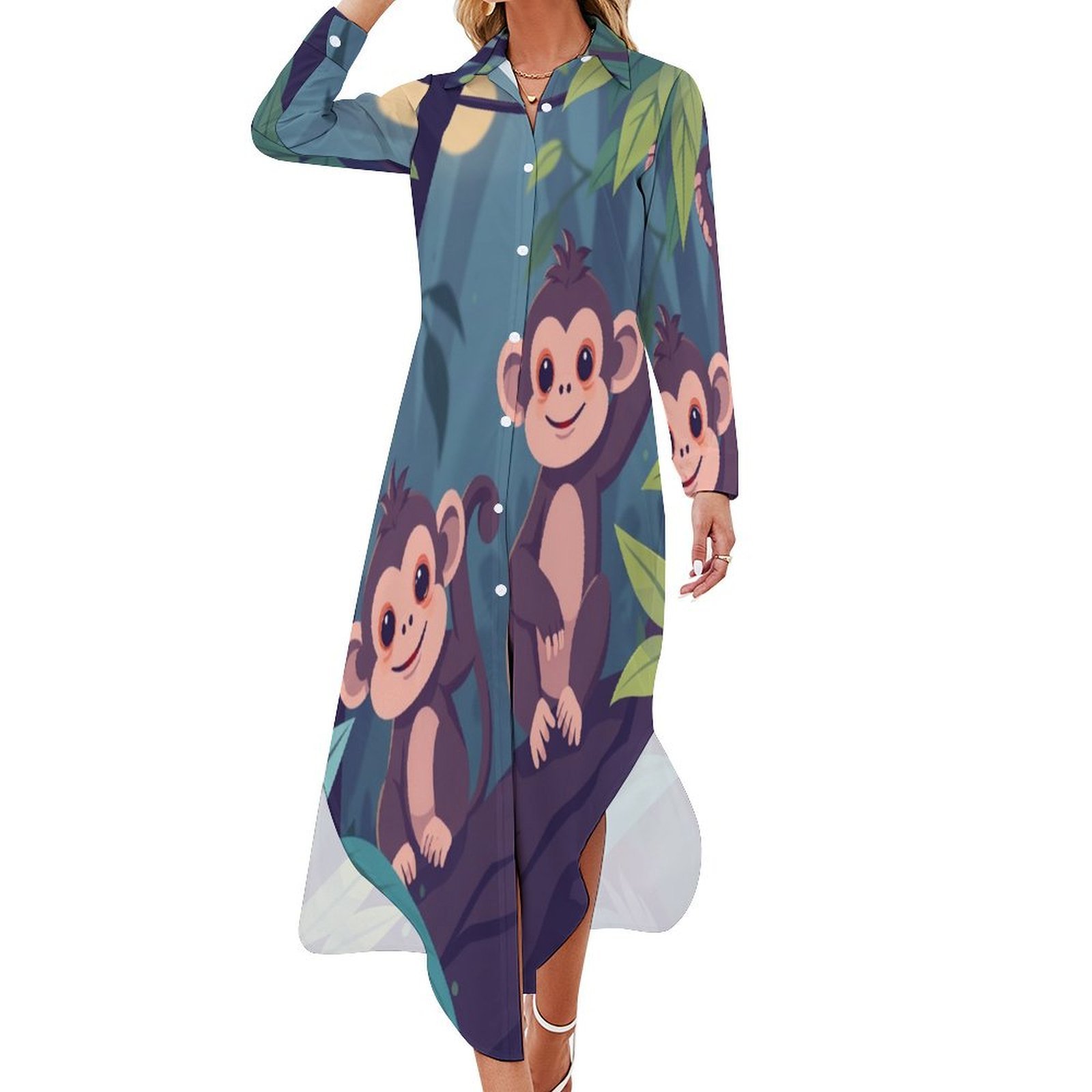 Jungle Monkeys Chiffon Dress V Neck Beach Dresses Female Wear Casual ...