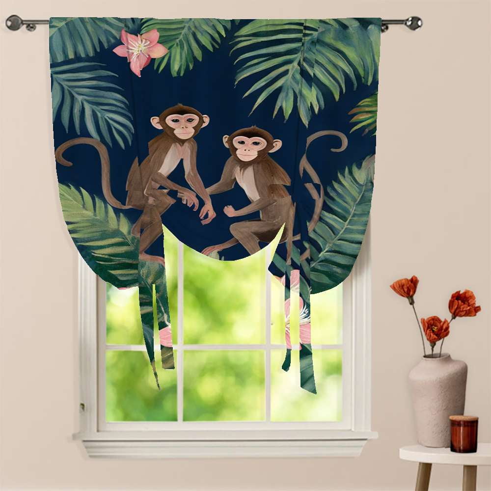 Jungle Monkeys Floral Print Window Curtain for Living Room Roman ...