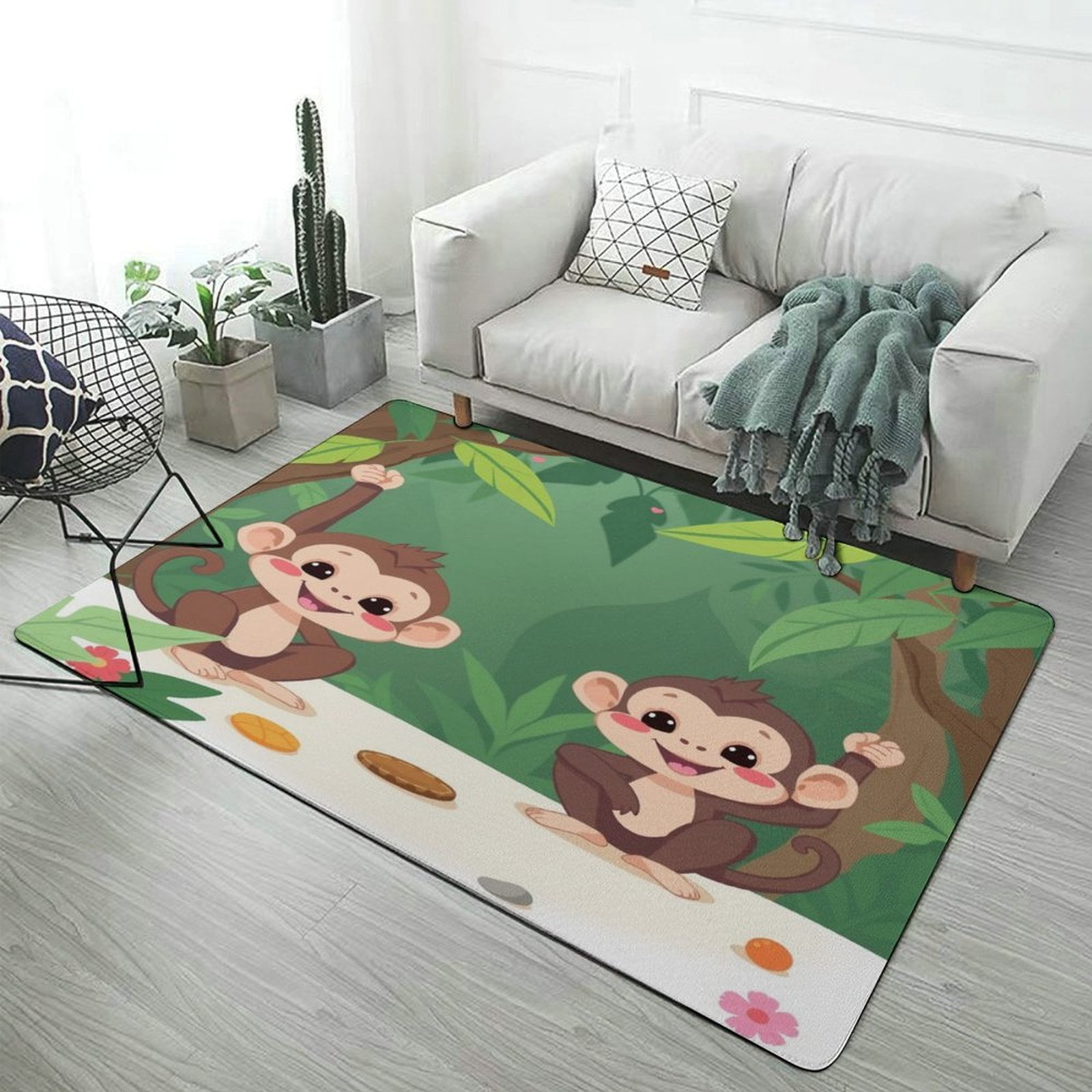 Jungle Monkeys Happy Carpet Large Size Living Room American Style Rugs ...