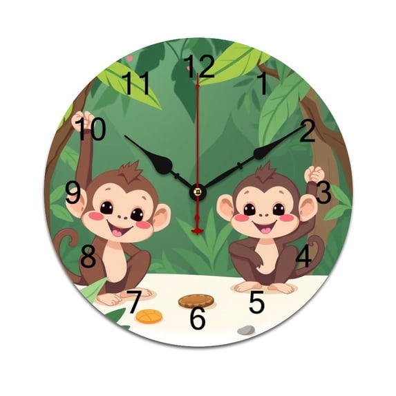 Jungle Monkeys Happy Time Decorative Wall Clocks Round Large Wall Watch ...