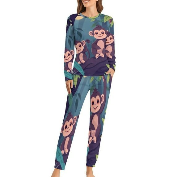 Jungle Monkeys Pajamas Woman Two Piece Design Long Sleeves Oversize ...