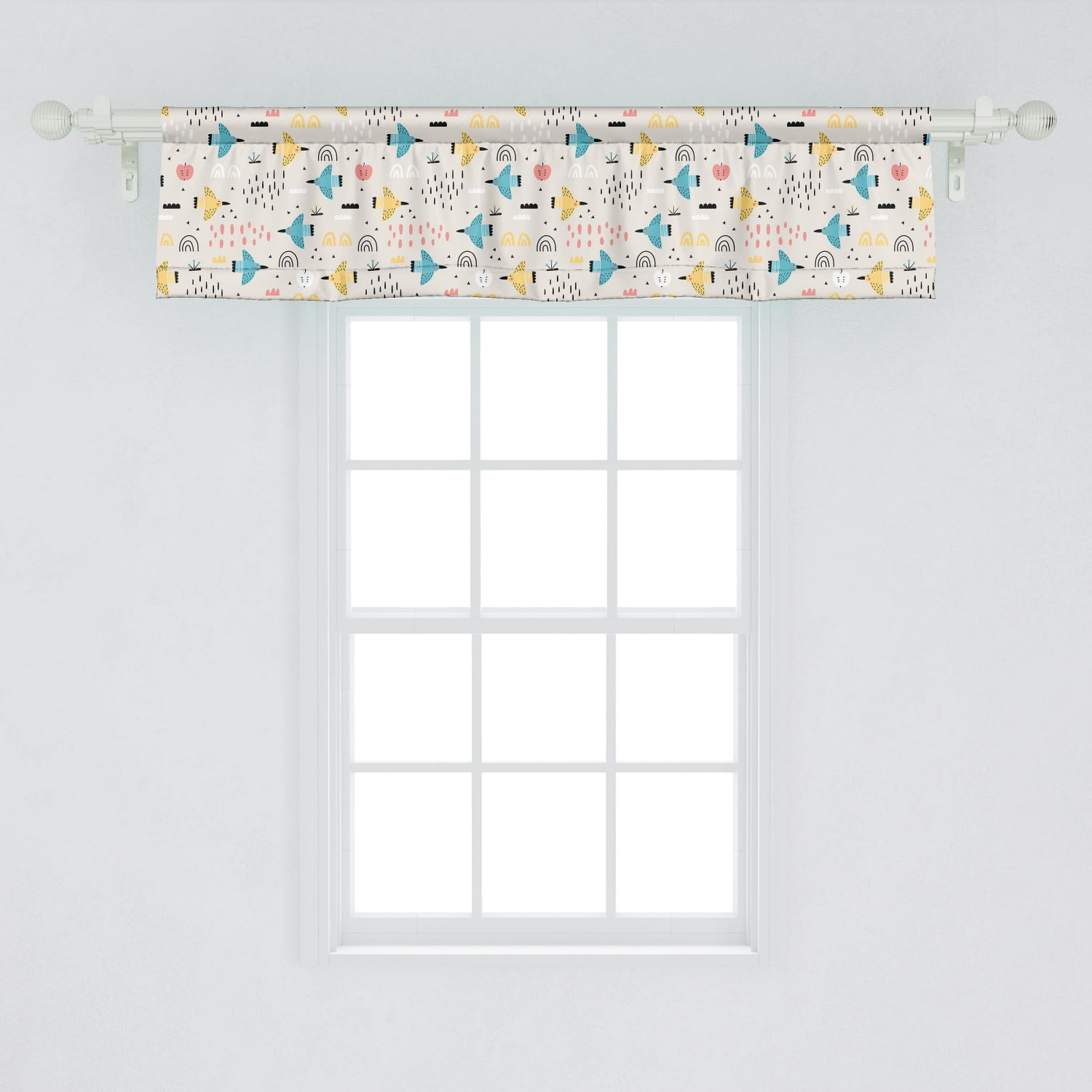 Jungle Nursery Window Valance, Continuous Doodle Birds Scandinavian ...