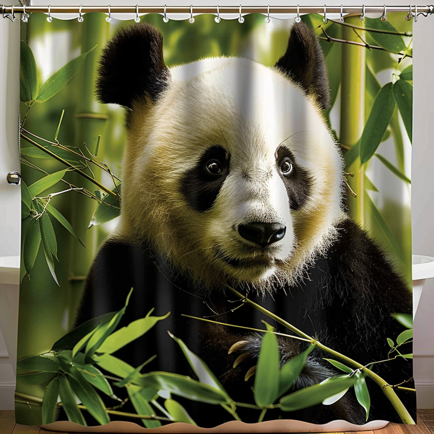 Jungle Panda Bathroom Curtain with Bamboo Leaves Wildlife Photography ...
