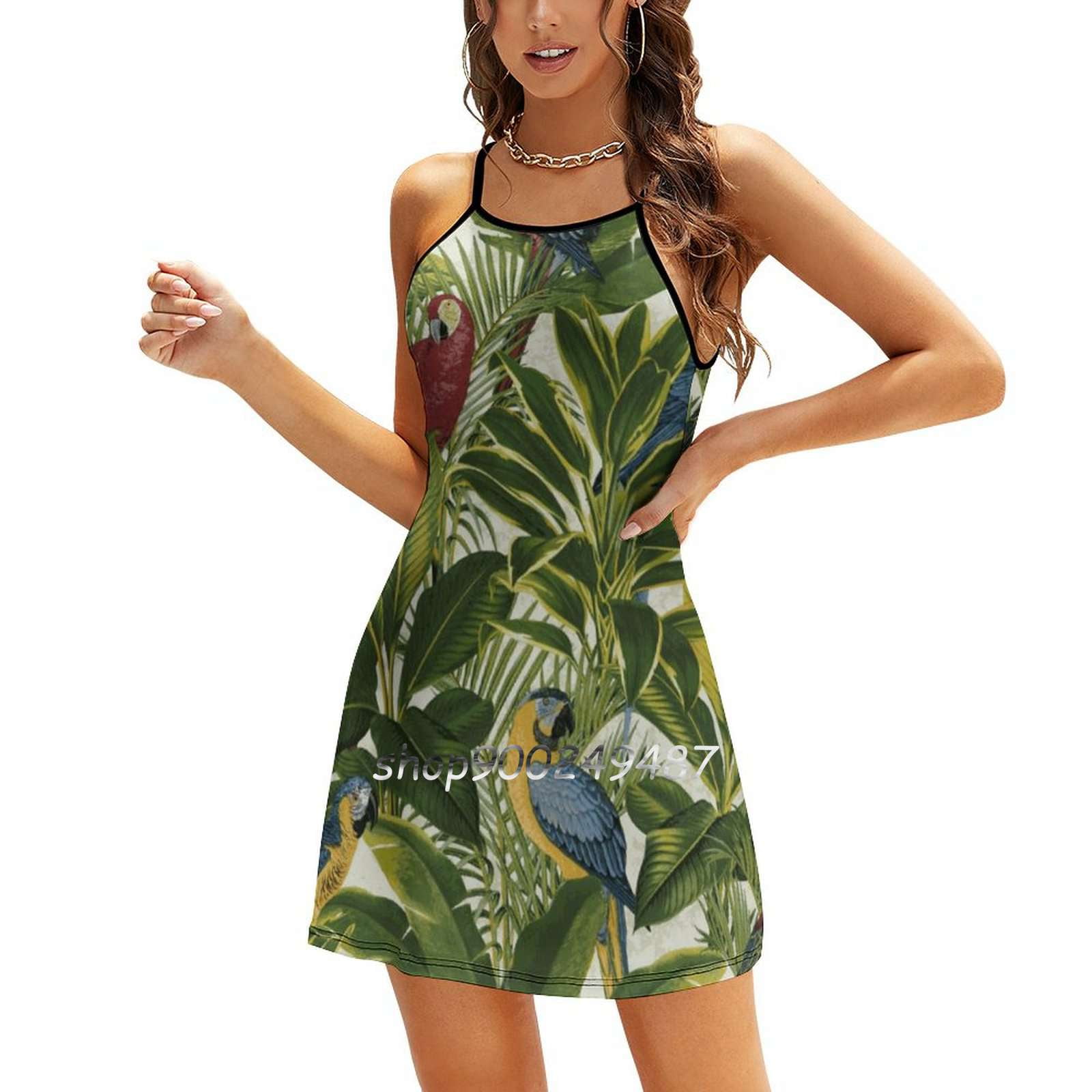 Jungle Parrot Pattern Evening Party Dresses Midi Sexy Dress Female ...
