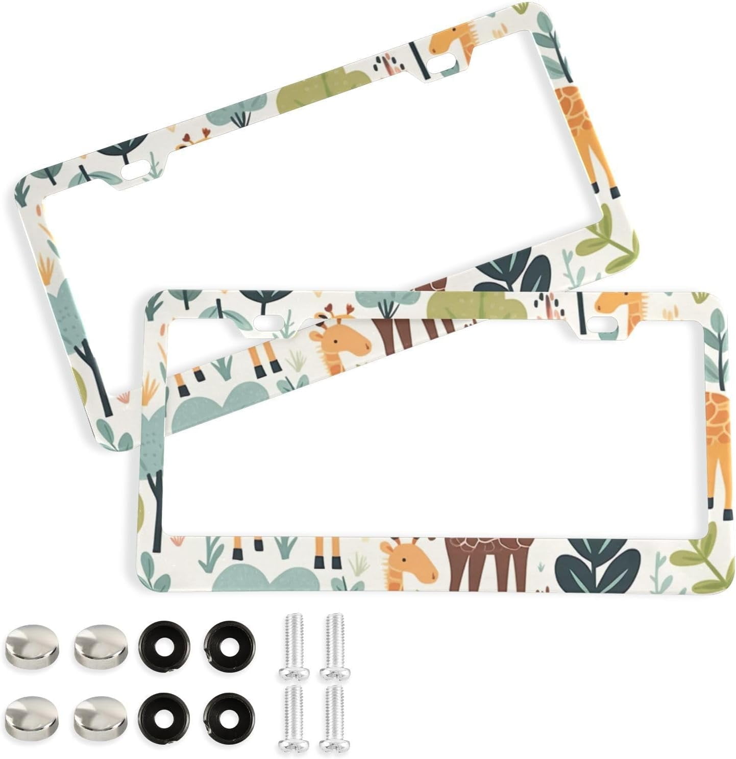 Jungle Pattern with Giraffes 2 Pack License Plate Frames,Universal ...
