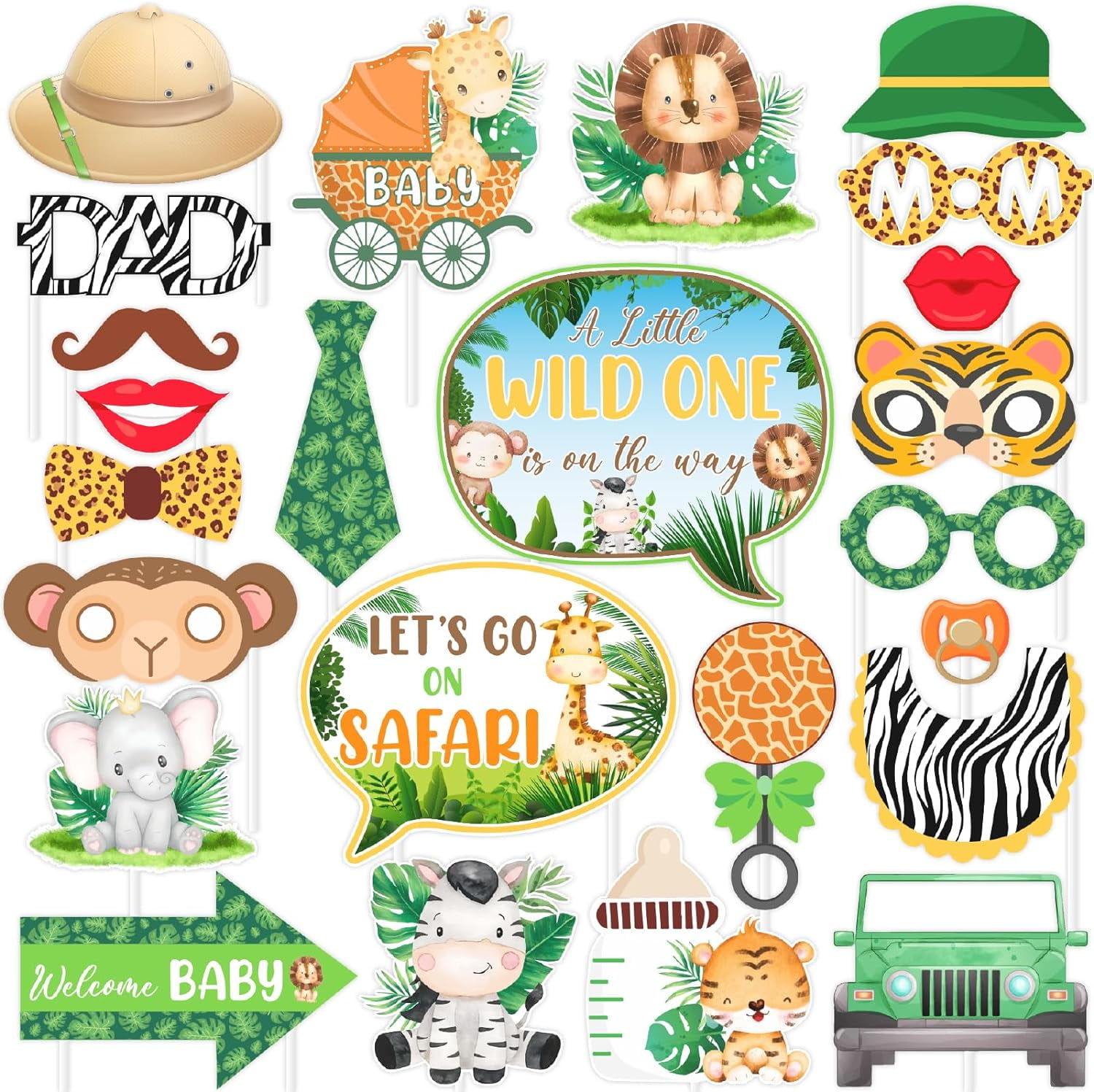 Jungle Photo Booth Props - 24 Pieces Woodland Animal Zoo Jungle Safari ...