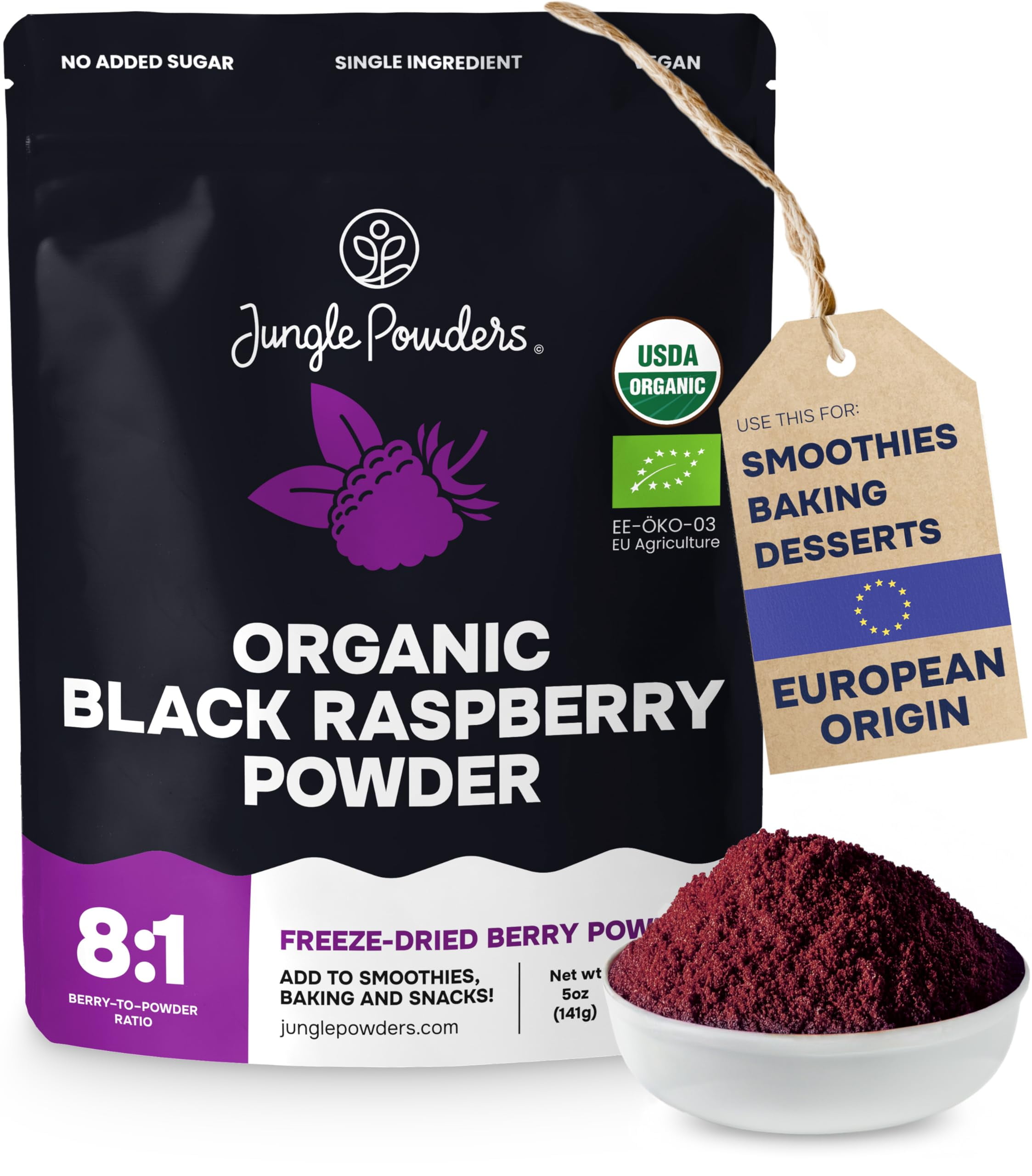 Jungle Powders Organic Black OKA4 Raspberry Powder 5 Ounce Organic ...