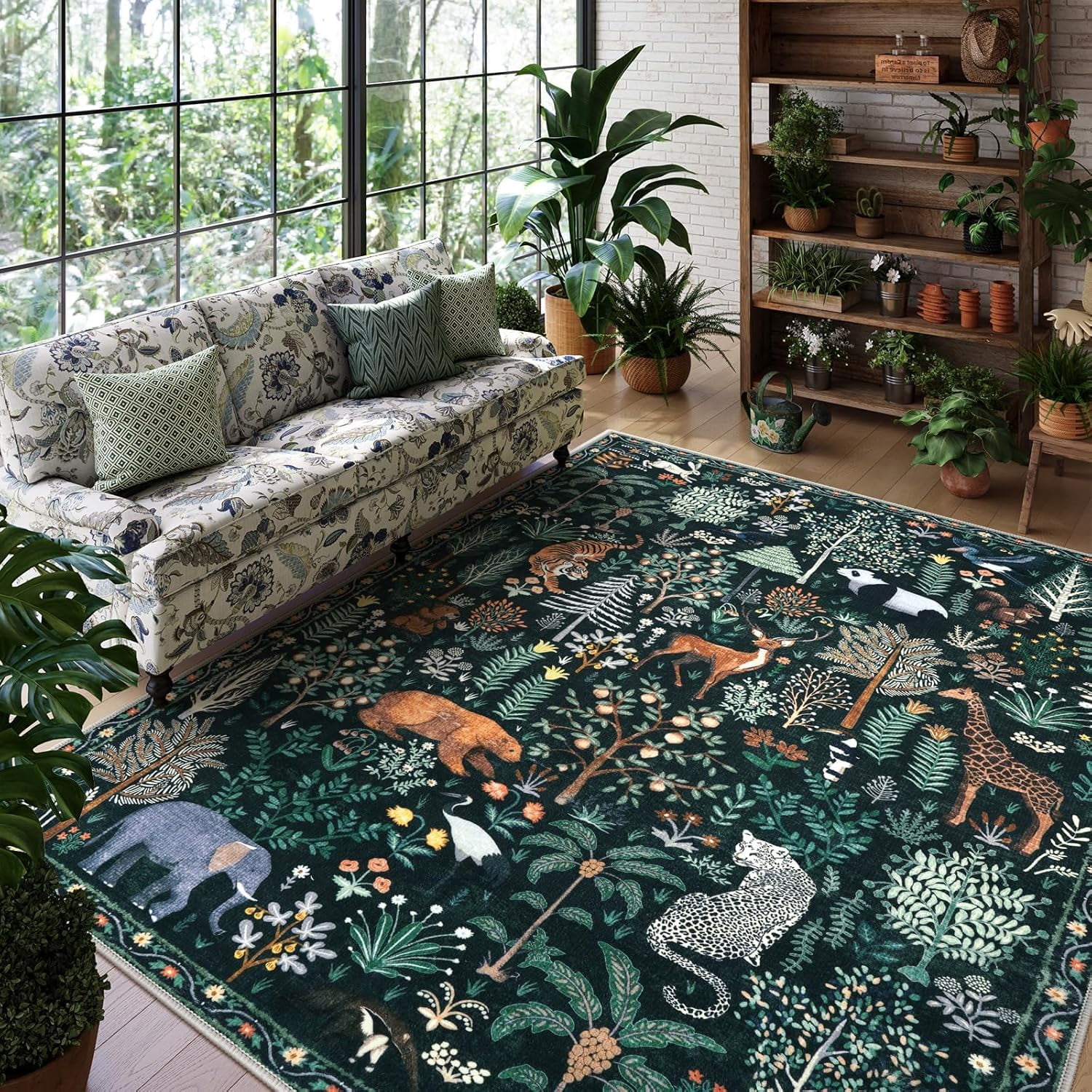 Jungle Print 9x12 Area Rugs for Living Room, Green Soft Bedroom Rug ...
