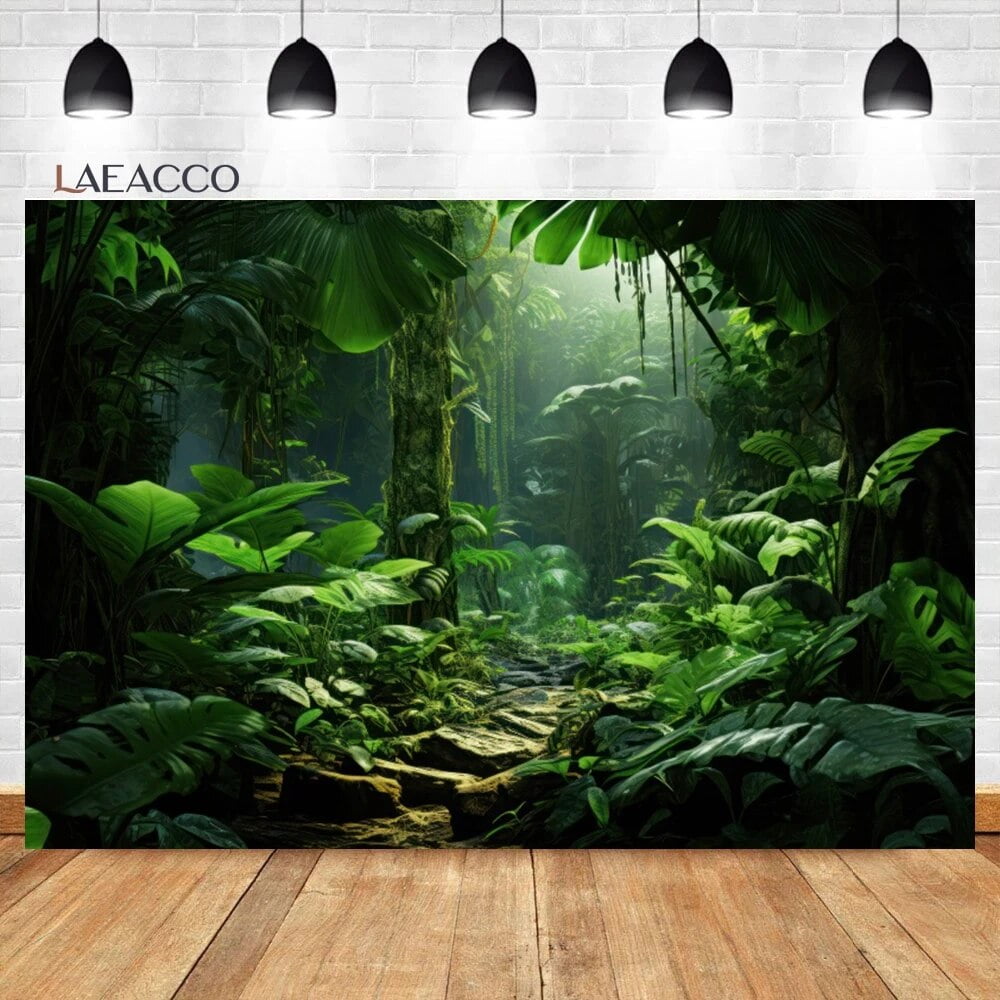 Jungle Rainforest Backdrop Spring Enchanted Nature Tree Green Blooming ...