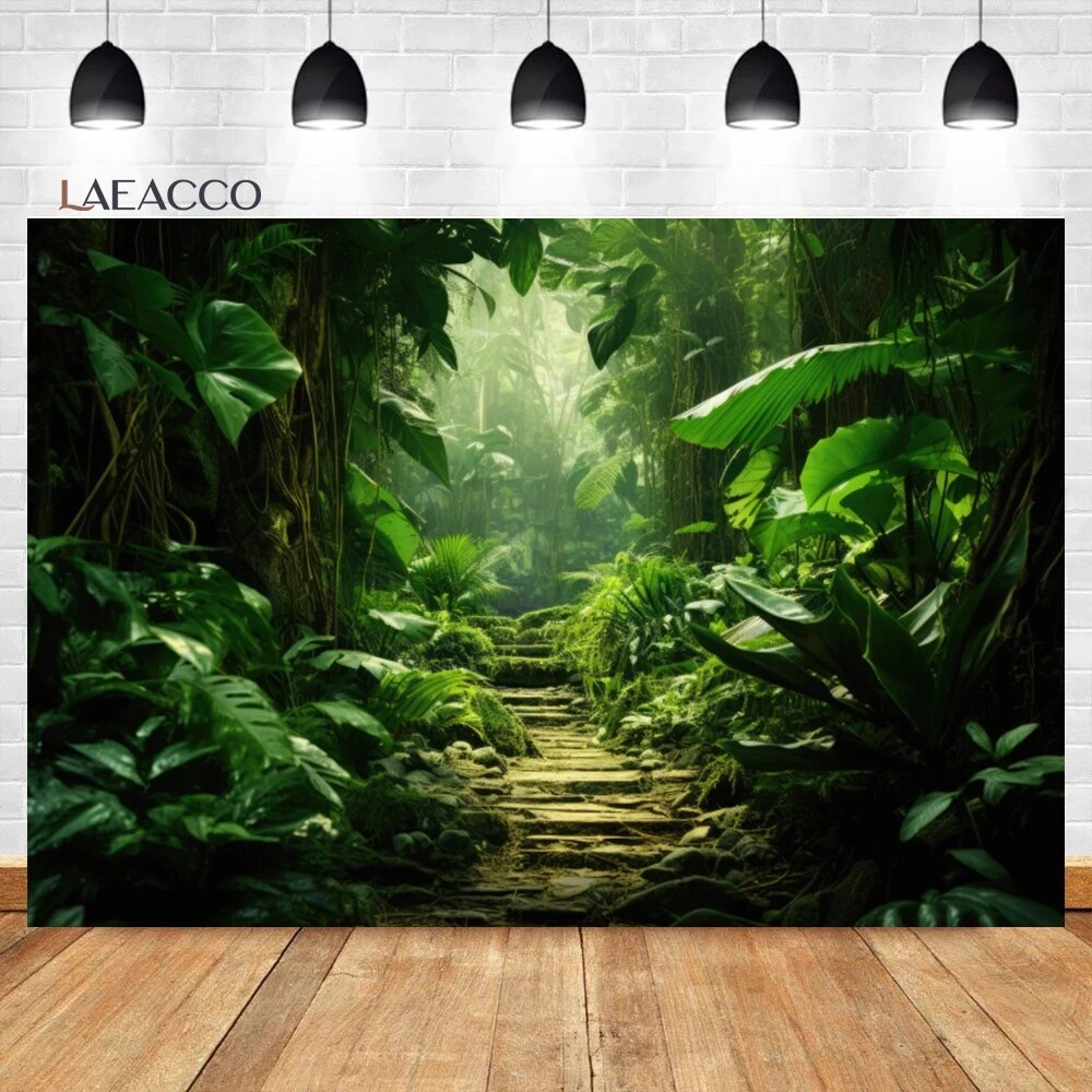 Jungle Rainforest Backdrop Spring Enchanted Nature Tree Green Blooming ...