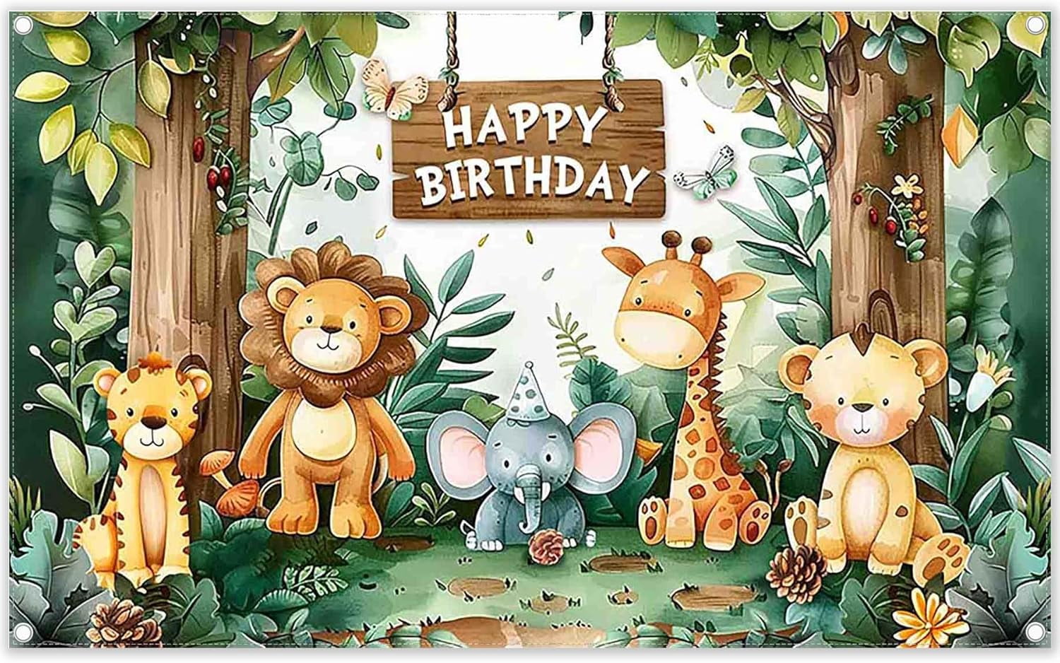 Jungle Safari Animal Birthday Backdrop Tropical Forest Zoo Wild One ...