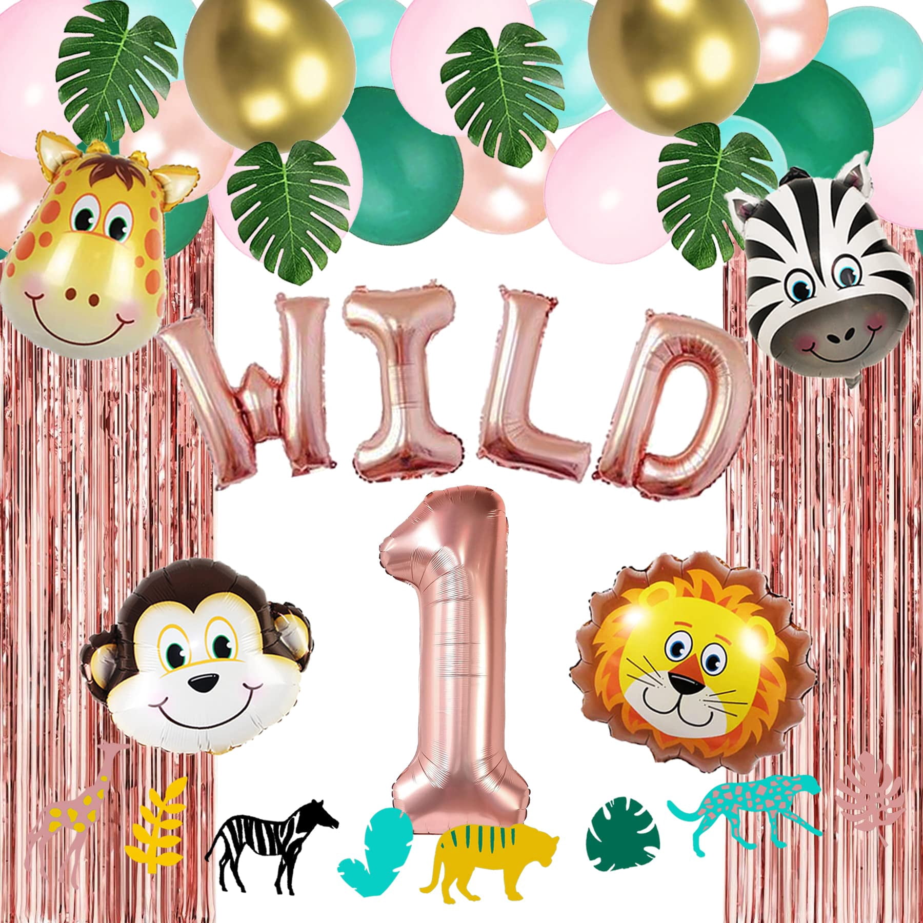 Jungle Safari Animal Wild One 1st Birthday Decorations - Rose Gold WILD ...