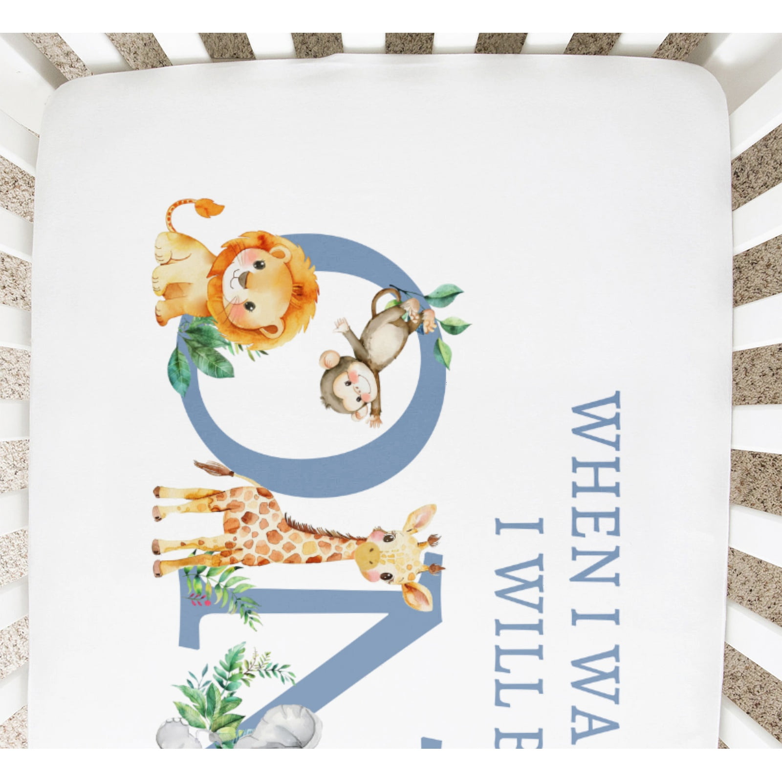 Jungle Safari Animals Blue Baby Fitted Crib Sheet for Boy Lion Zebra ...