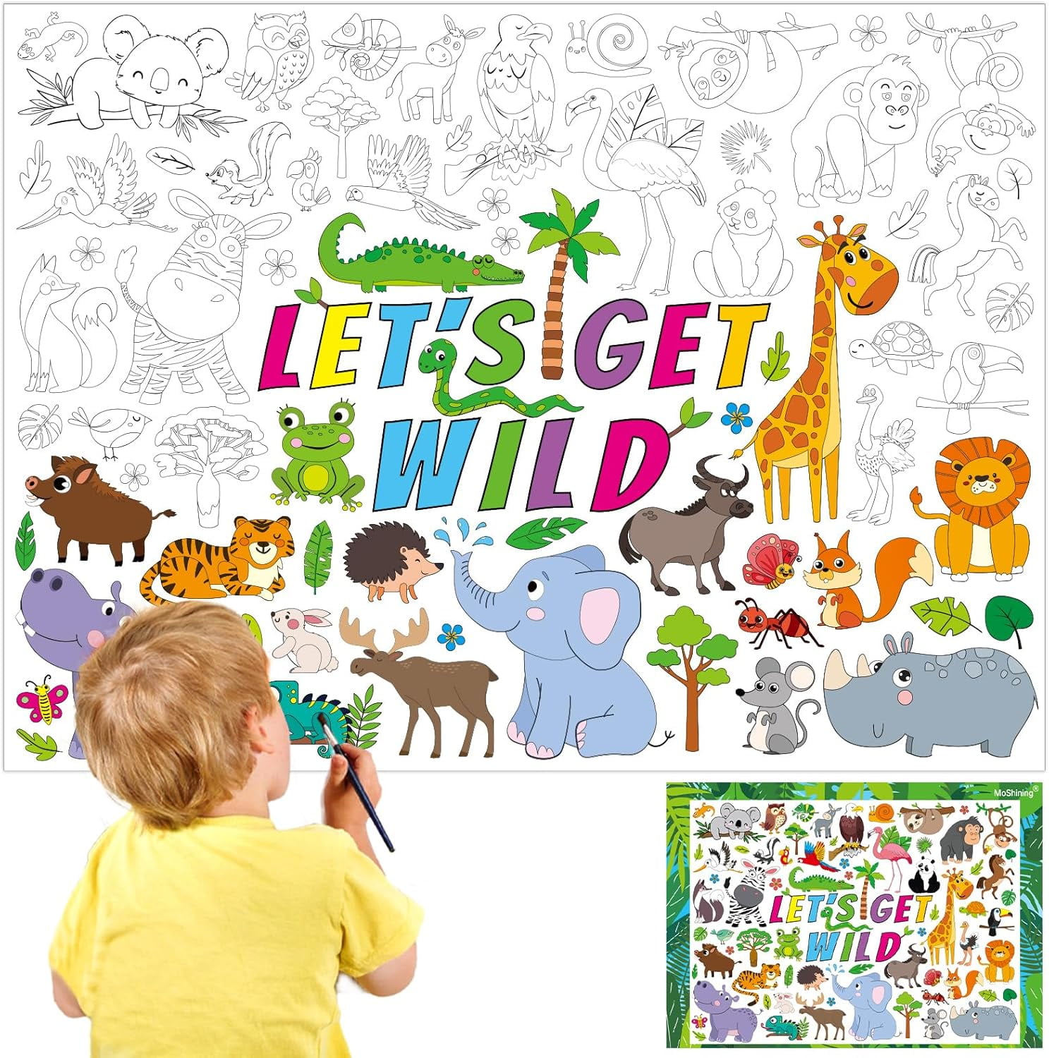 Jungle Safari Animals Giant Coloring Poster for Kids Wild Tropical Life ...