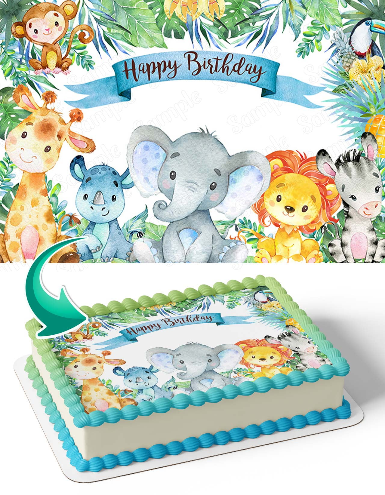 Jungle Safari Animals Wild JAS Edible Image Cake Topper Birthday Sheet ...