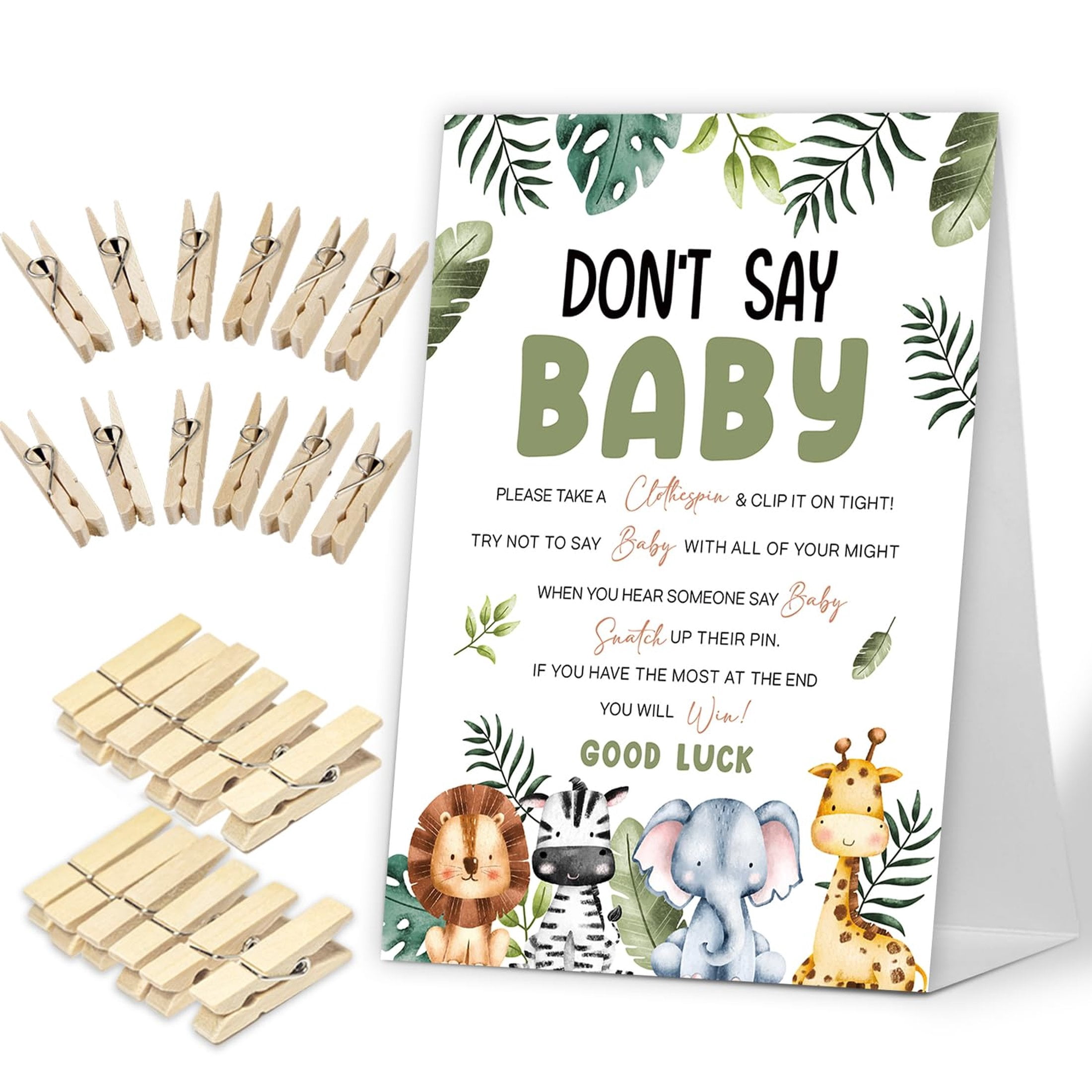 Jungle Safari Baby Shower Game Set with 50 Mini Clothespins and Sign ...