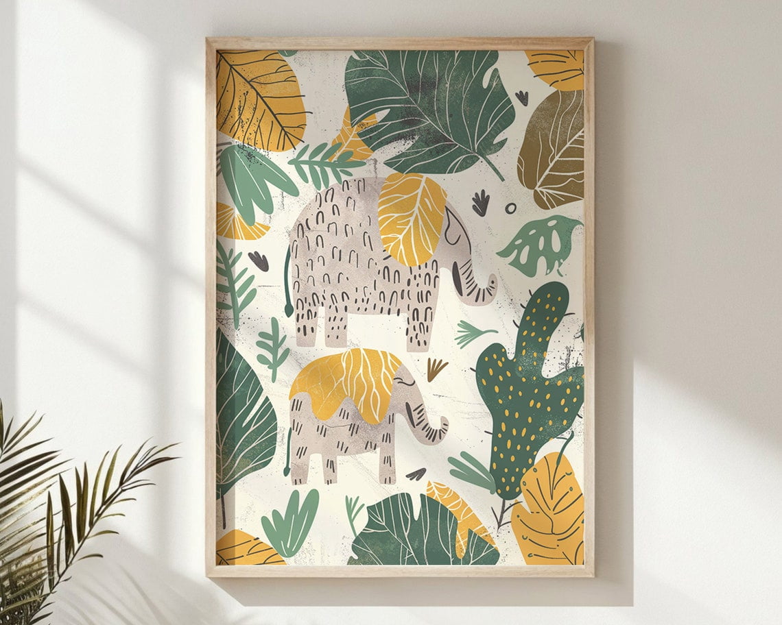 Jungle Safari Elephants Nursery Wall Art Kids Posters Decor Gift ...