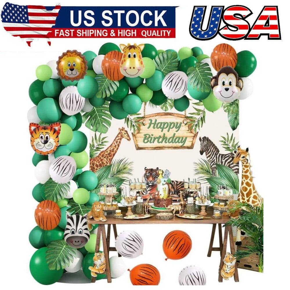 Jungle Safari Party Kit: Happy Birthday Backdrop, Balloon Garland ...