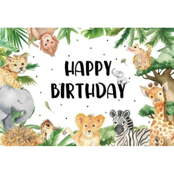 Jungle Safari Wild One Backdrop Tropical Forest Animal Custom Birthday ...