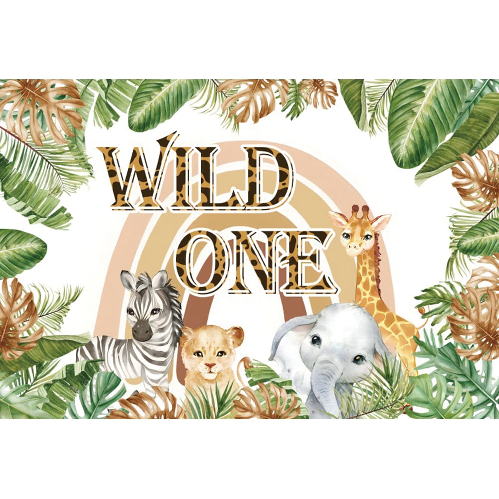 Jungle Safari Wild One Backdrop Tropical Forest Animal Custom Birthday ...