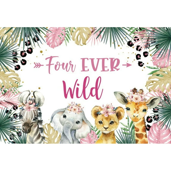 Jungle Safari Wild One Backdrop Tropical Forest Animal Custom Birthday ...