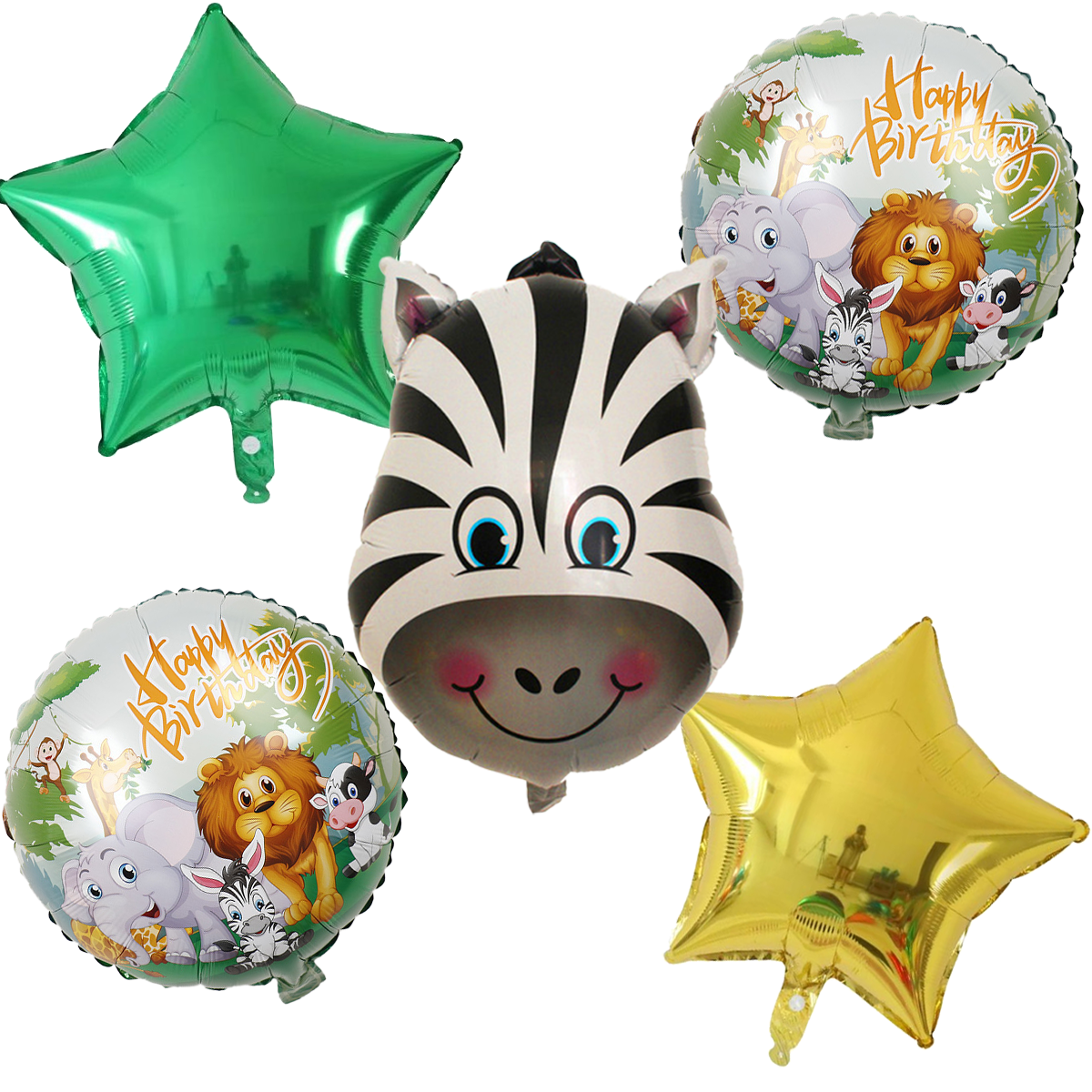Jungle Safari Zebra Foil Balloon Birthday Party Set Green Gold Kids ...