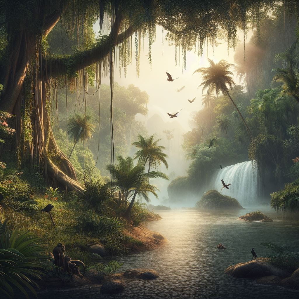 Jungle Scene Digital Painting - 12" x 18" Art Print Wall Decor ...