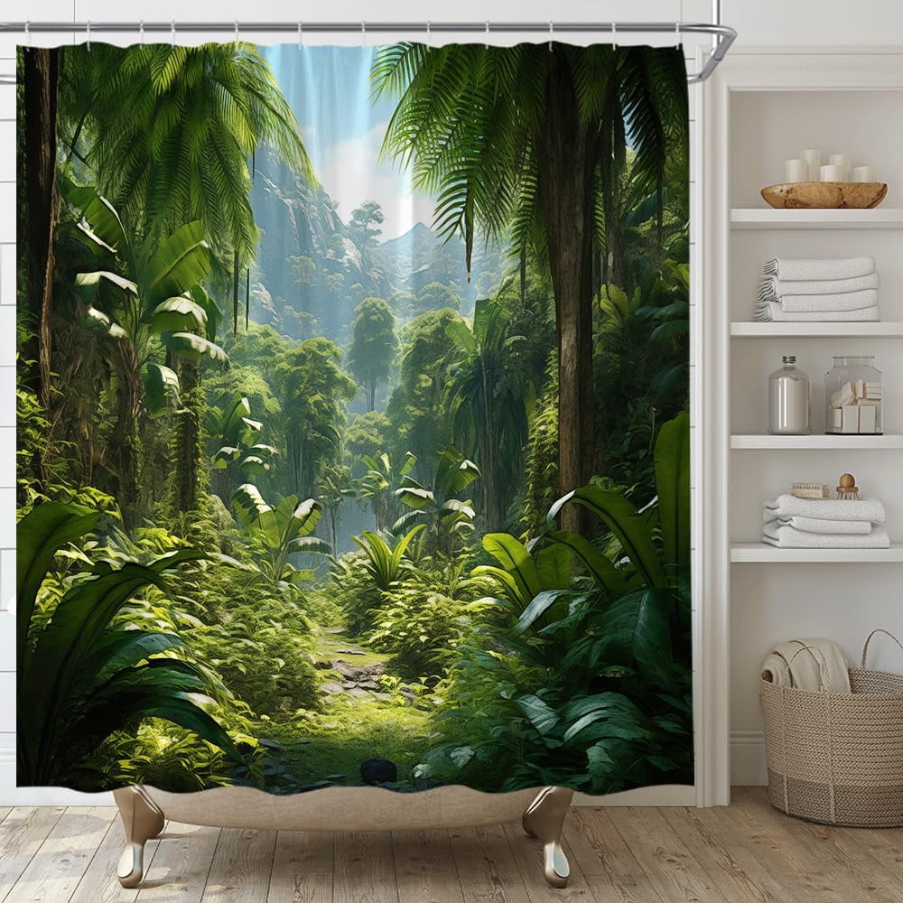 Jungle Shower Curtain Tropical Rainforest Plam Leaf Forest Tree ...