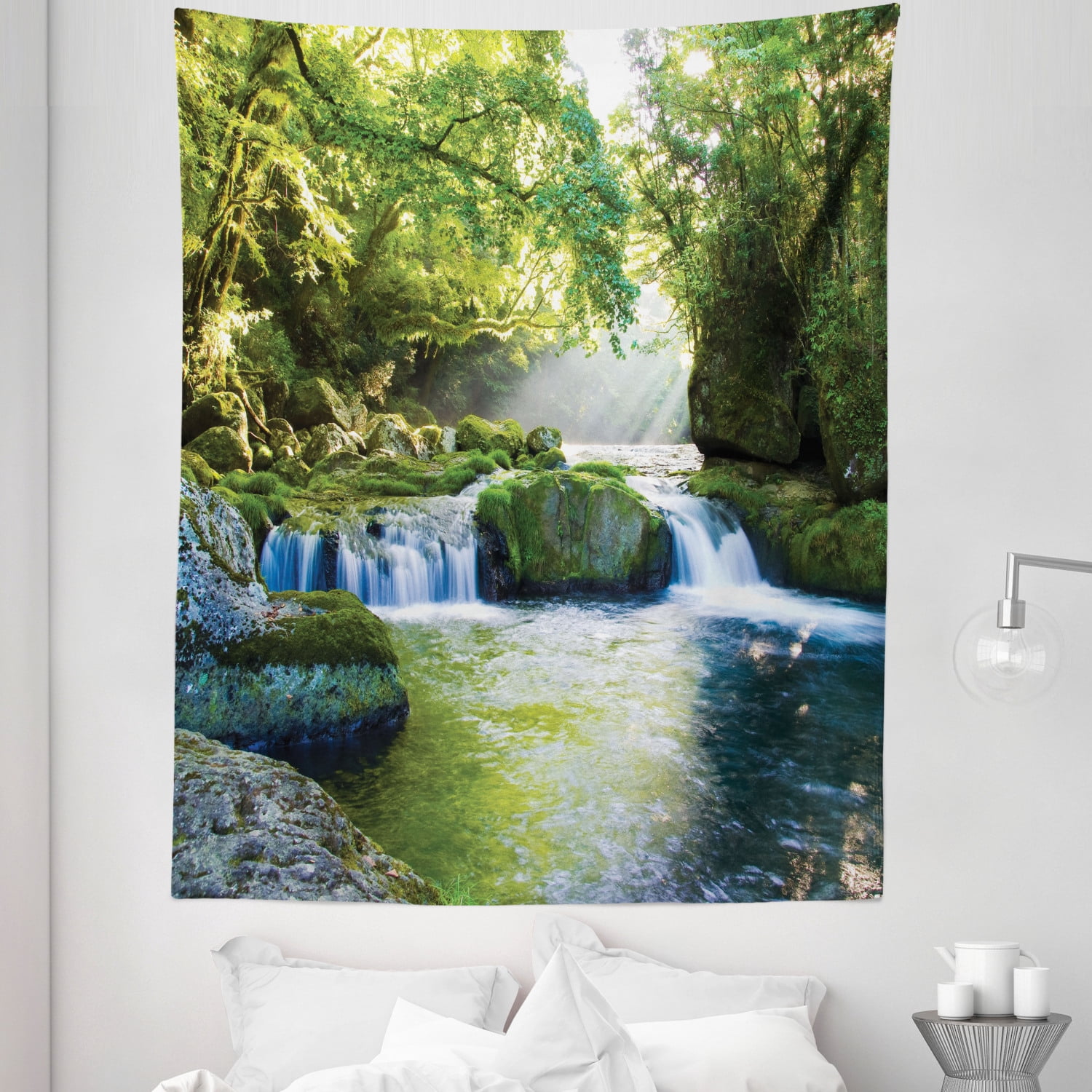 Jungle Tapestry, Foliage Jungle Misty Mountains Waterside River Shaft ...