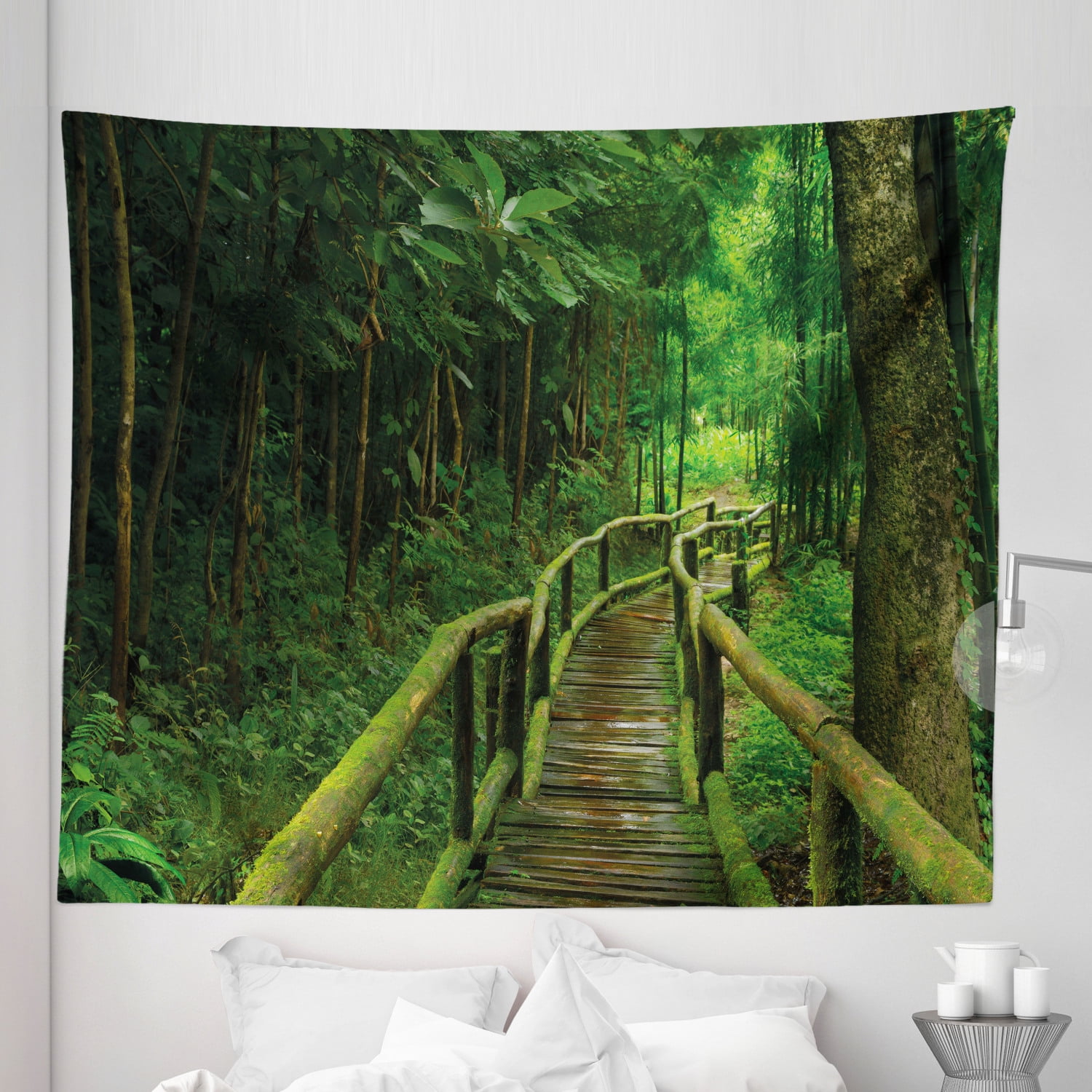 Jungle Tapestry, Rainforest in Thailand Foliage Greenery Wooden Pathway ...