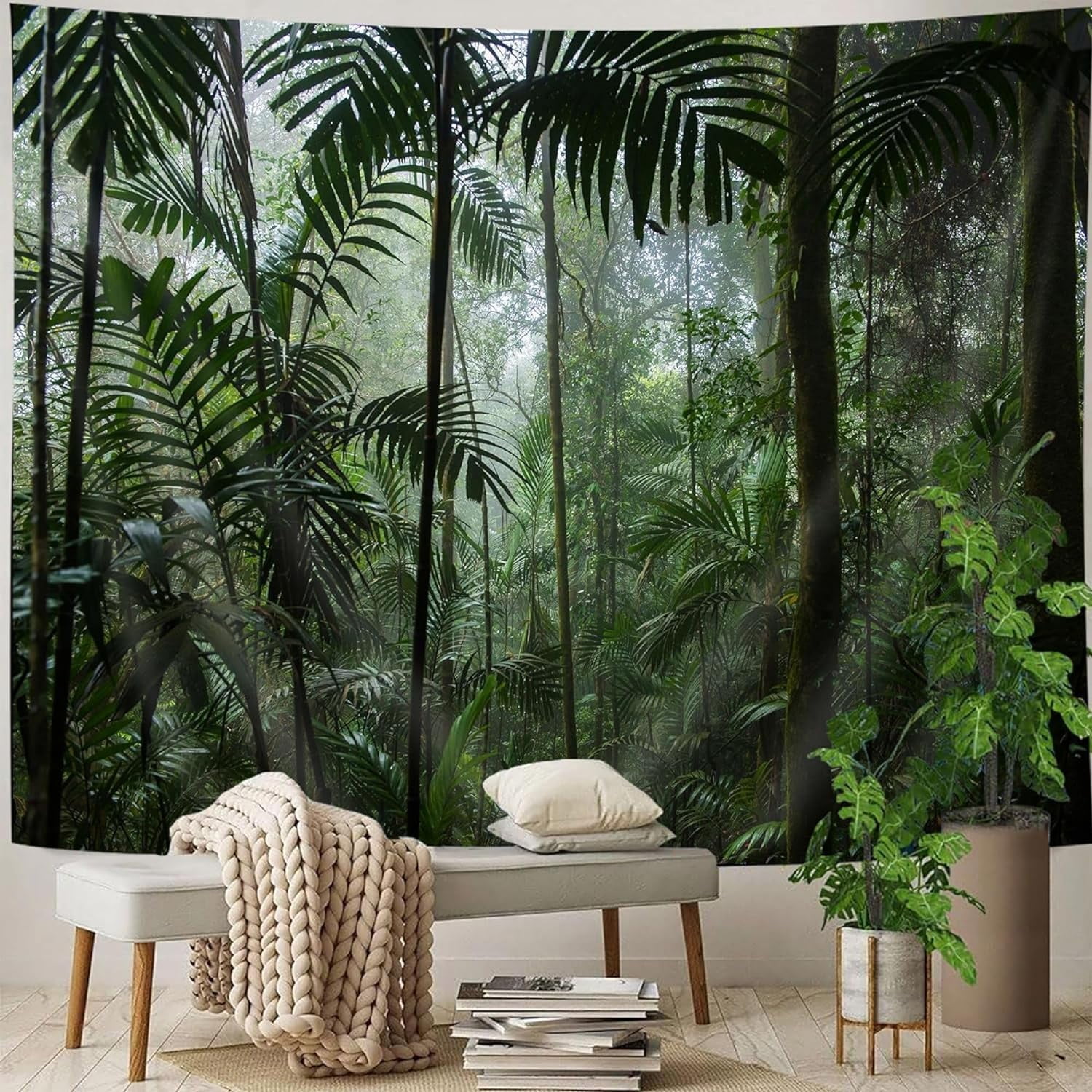 Jungle Tapestry Wall Hanging, Green Forest Tapestries Backdrop ...