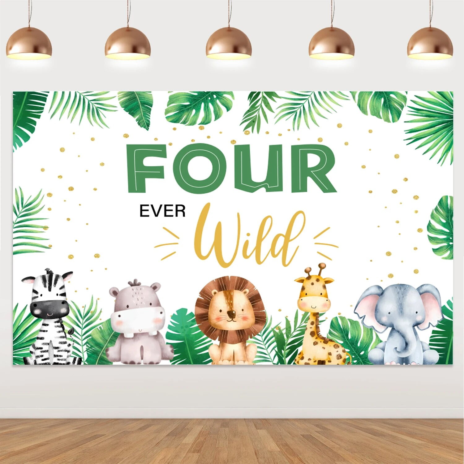 Jungle Theme 4th Birthday Decorations Four Ever Wild Birthday Backdrop for Boy Four Year Old ...