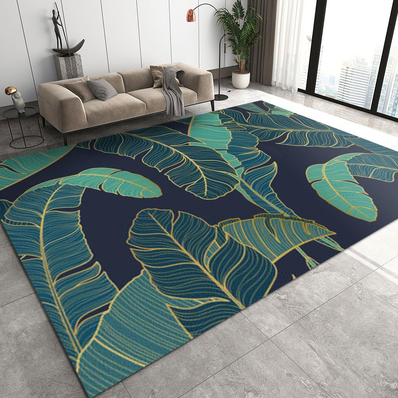 Jungle Theme Area Rug, Tropical Plant Green Banana Leaf Print Kids Rugs, Anti-Skid Rectangle ...