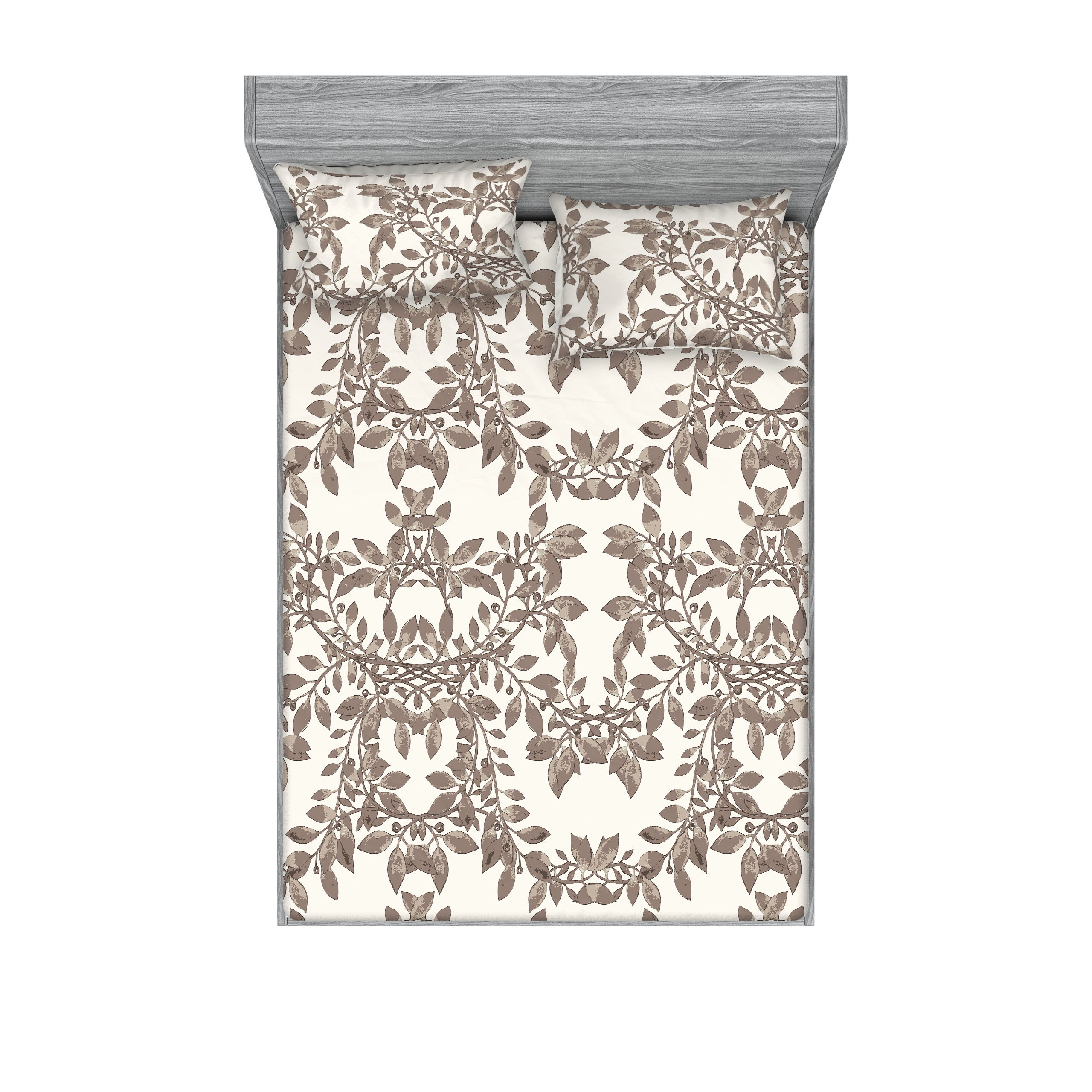 Jungle Theme Fitted Sheet & Pillow Sham Set, Bitonal Illustrated Ivy ...