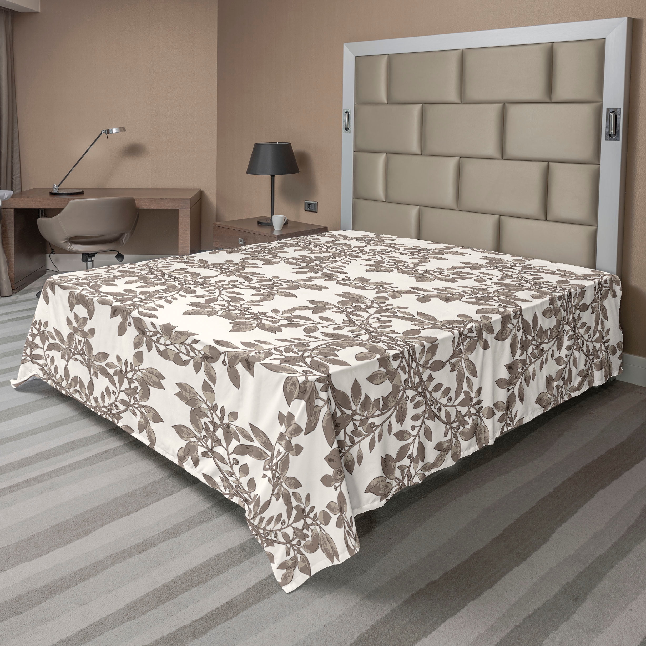 Jungle Theme Flat Sheet, Bitonal Illustrated Ivy Pattern With Neutral ...