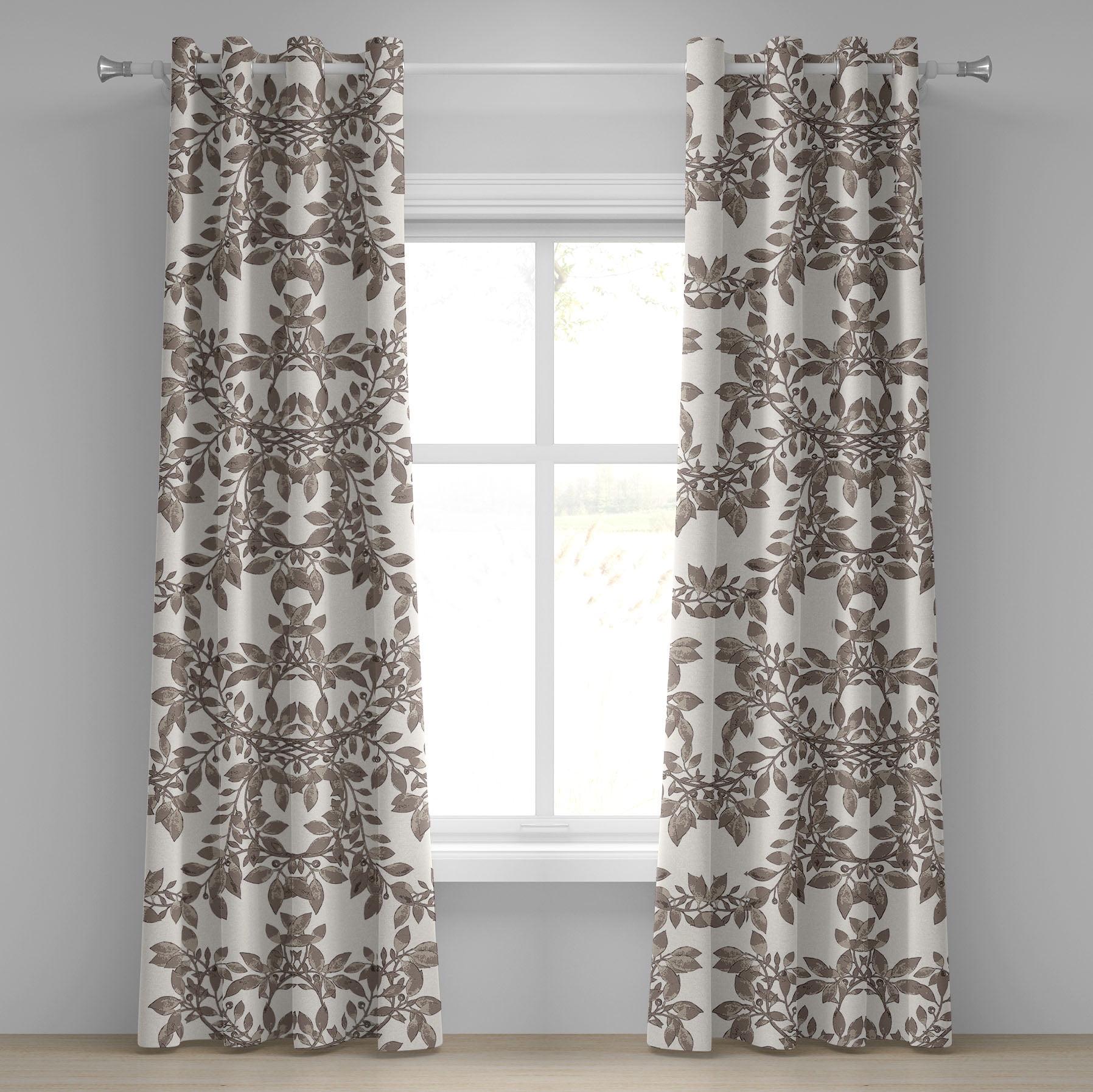 Jungle Theme Grommet Curtain, Bitonal Illustrated Ivy Pattern With ...