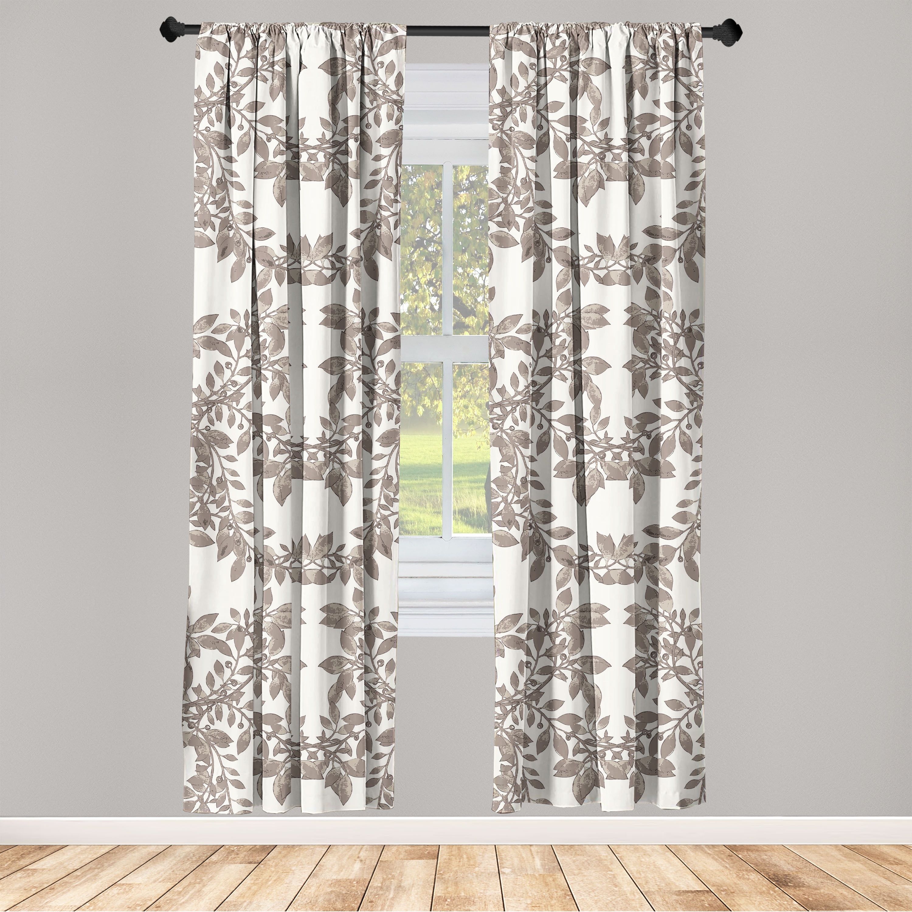 Jungle Theme Window Curtains, Bitonal Illustrated Ivy Pattern With ...