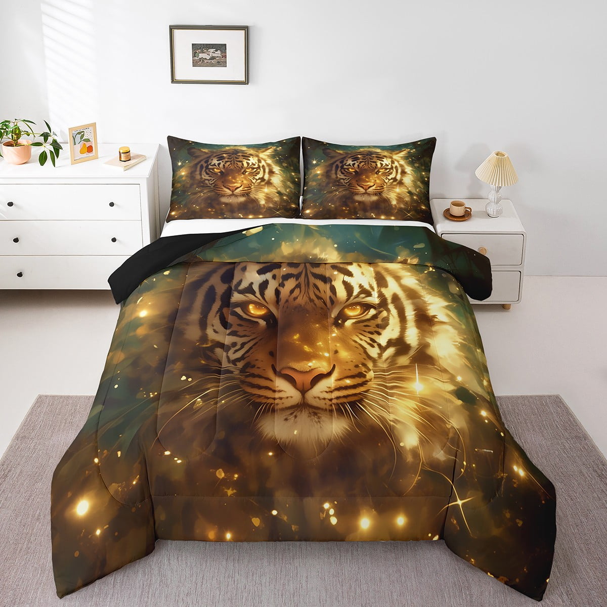 Jungle Tiger Comforter Set King Size Wildlife Bedding Set Adults Men ...