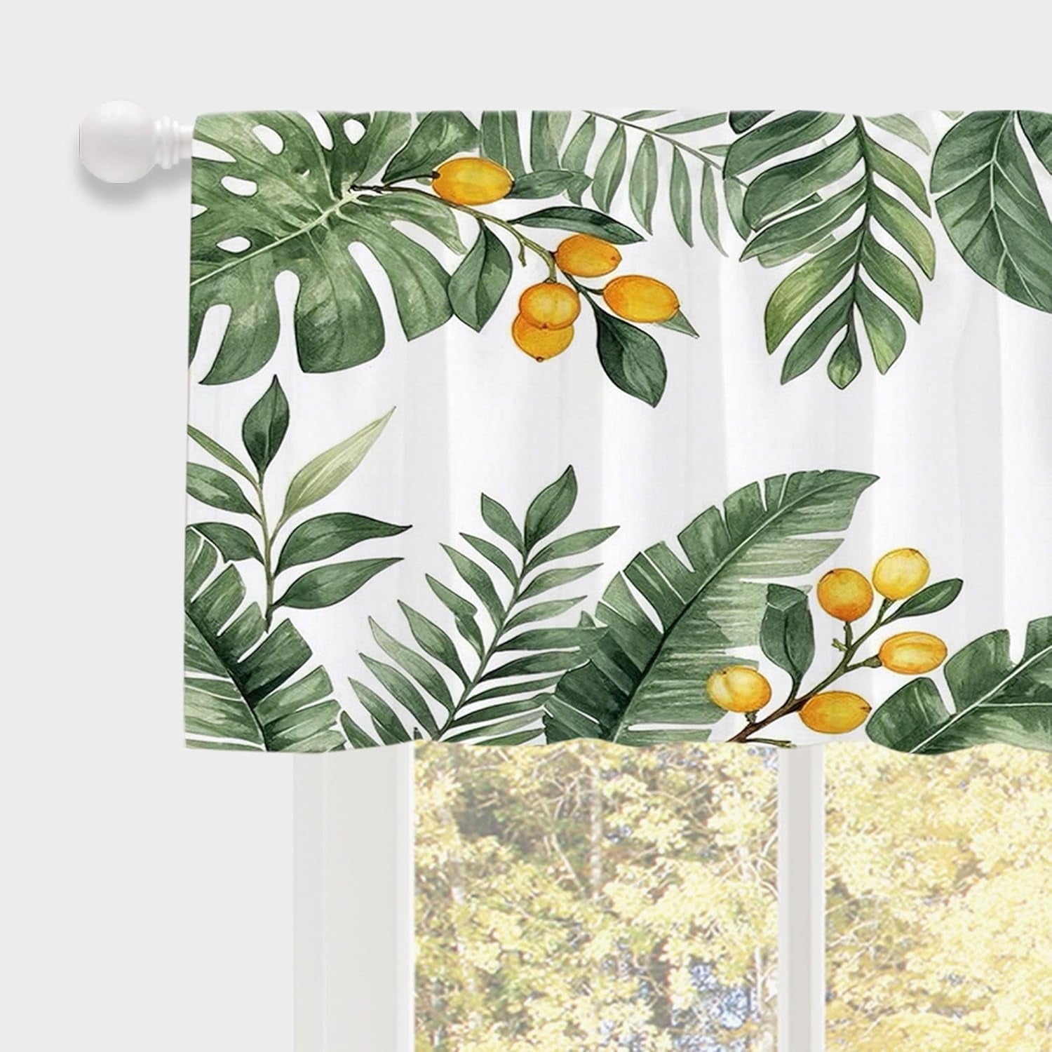 Jungle Tropical Summer Green Leaf Kitchen Valance Curtains for Bathroom ...