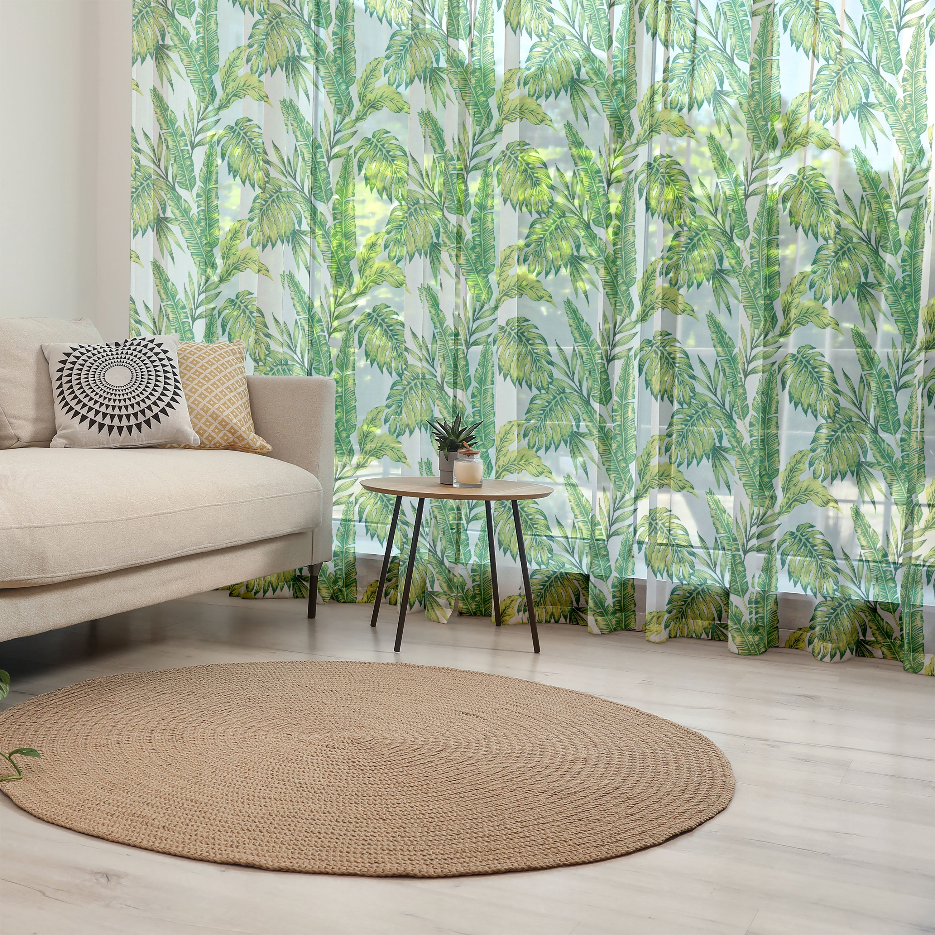 Jungle Tulle Curtains with Rod Pocket, Bamboo Palm Plants Jungle ...